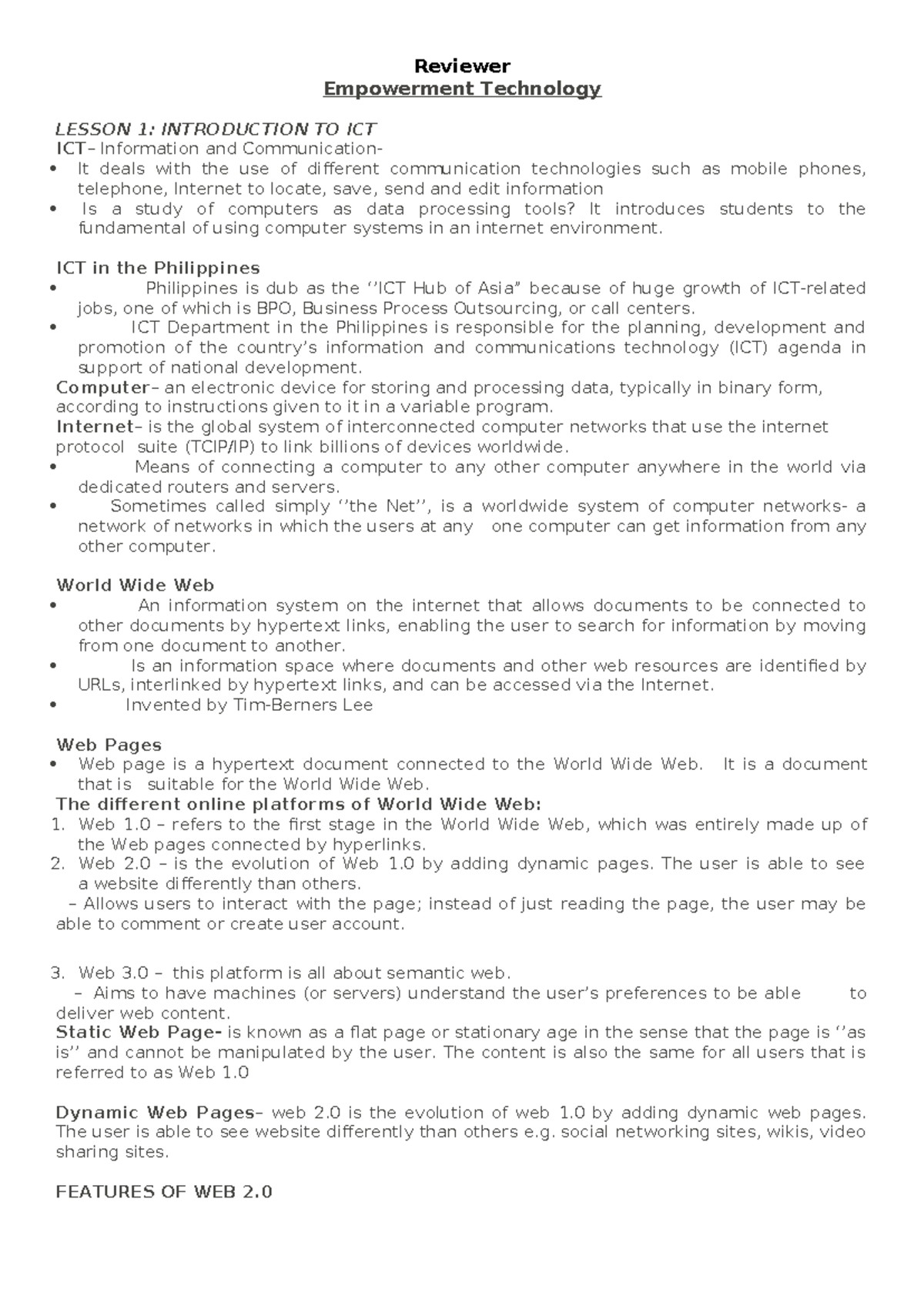 E Tech Reviewer 2023 2024 - Reviewer Empowerment Technology LESSON 1 ...