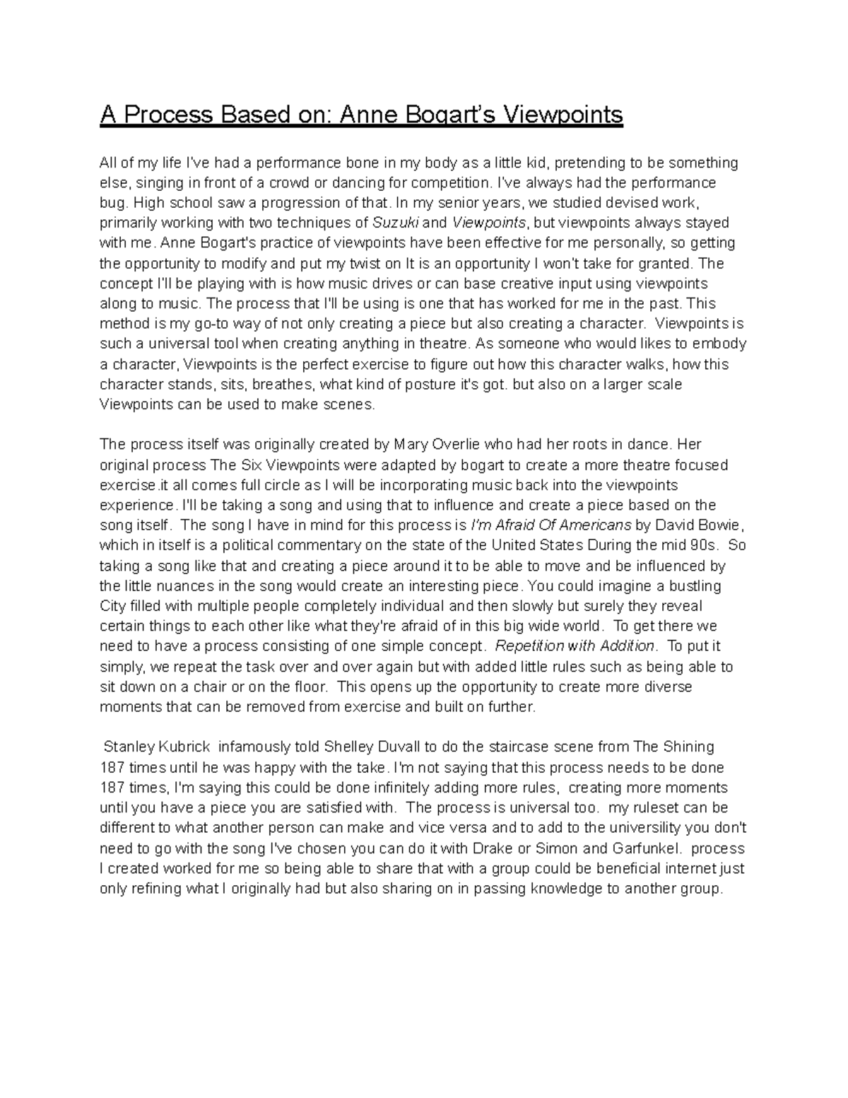 A Process Based on Anne Bogart’s Viewpoints - I’ve always had the ...