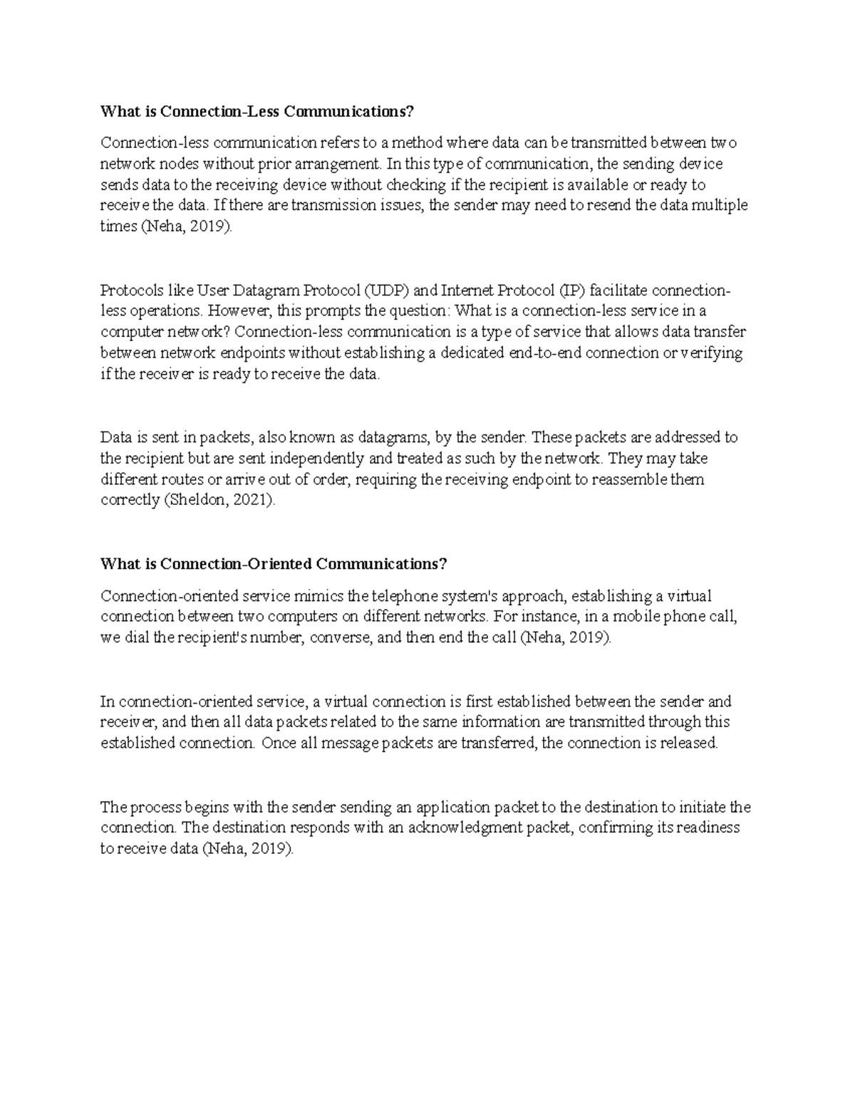 Written Assignment Unit 1 - What is Connection-Less Communications ...