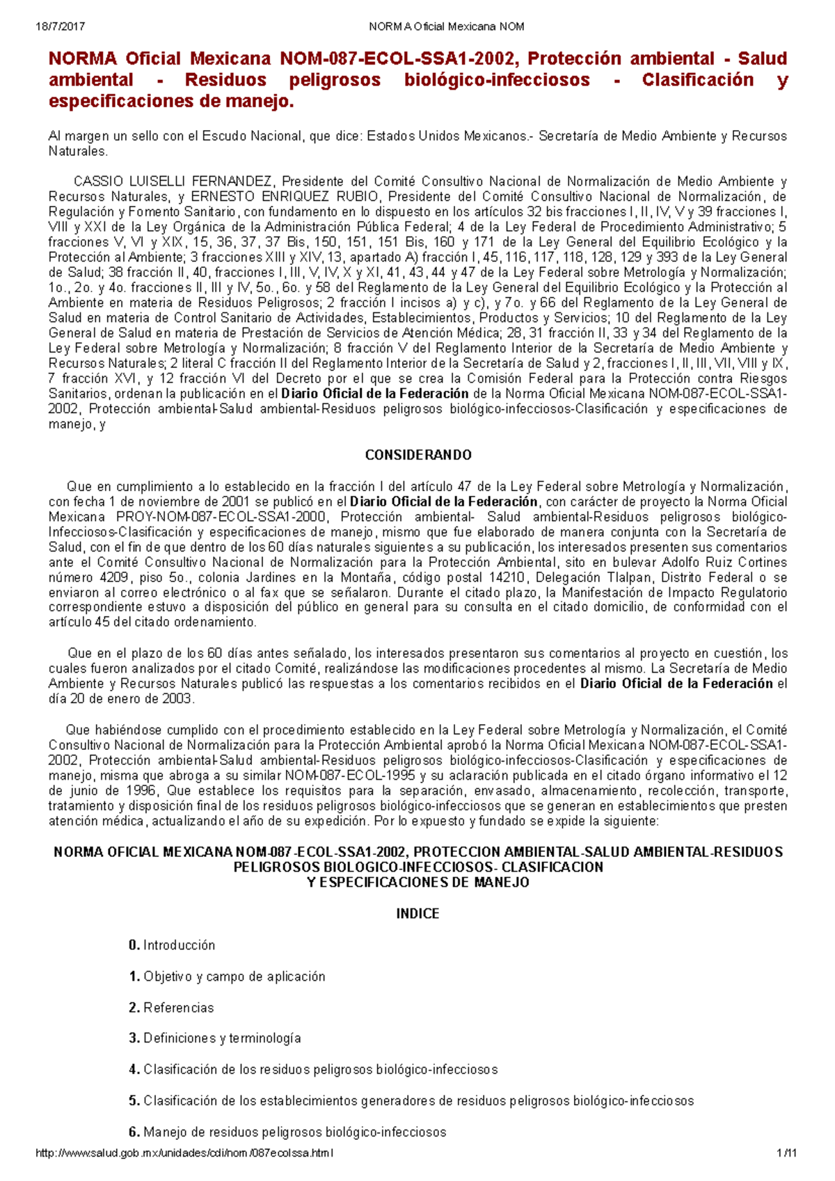 NOM-087-ECOL-SSA1-2002 - NORMA Oficial Mexicana NOM-087-ECOL-SSA1-2002 ...