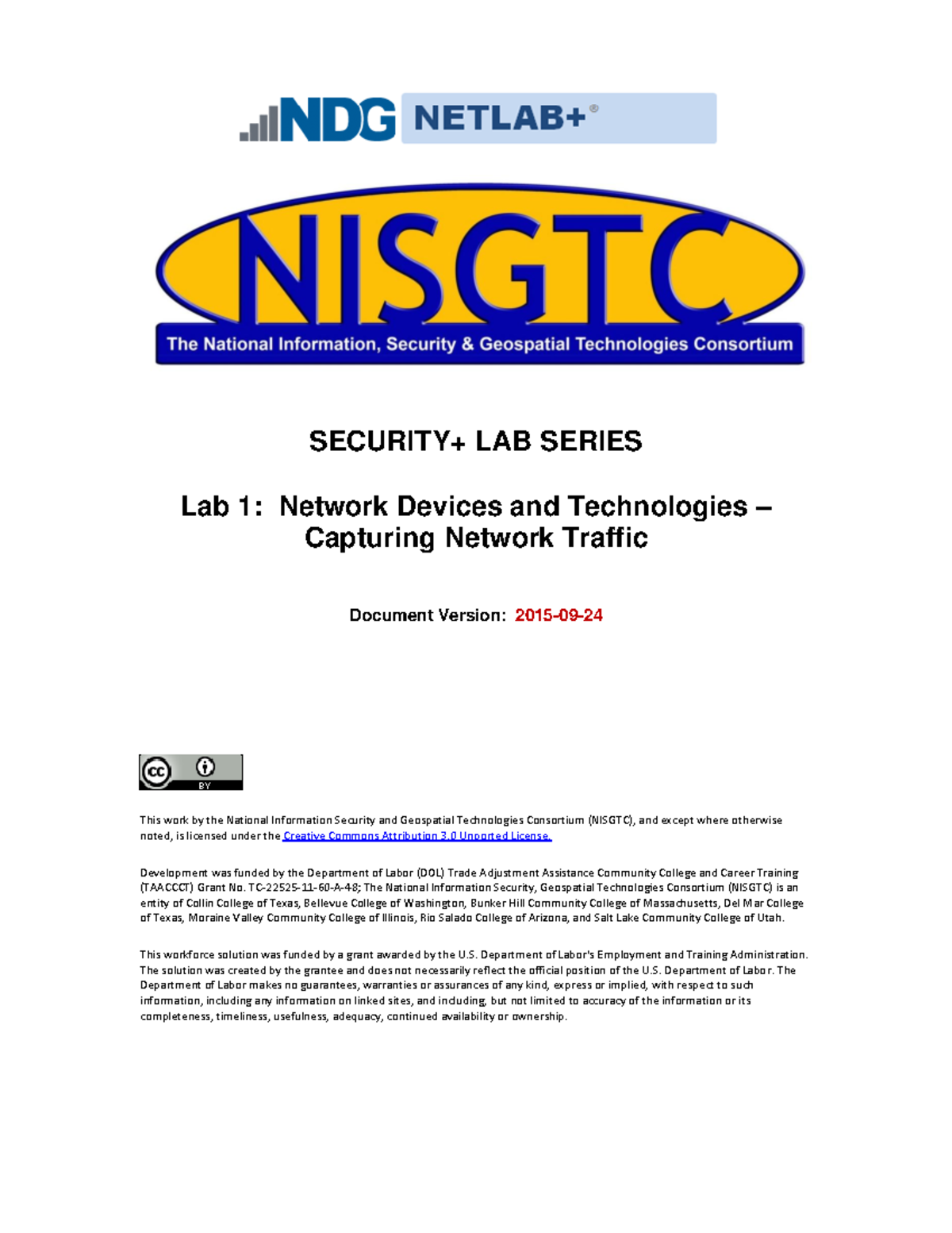 NDG Nisgtc Security Lab1 - SECURITY+ LAB SERIES Lab 1: Network Devices and Technologies ...