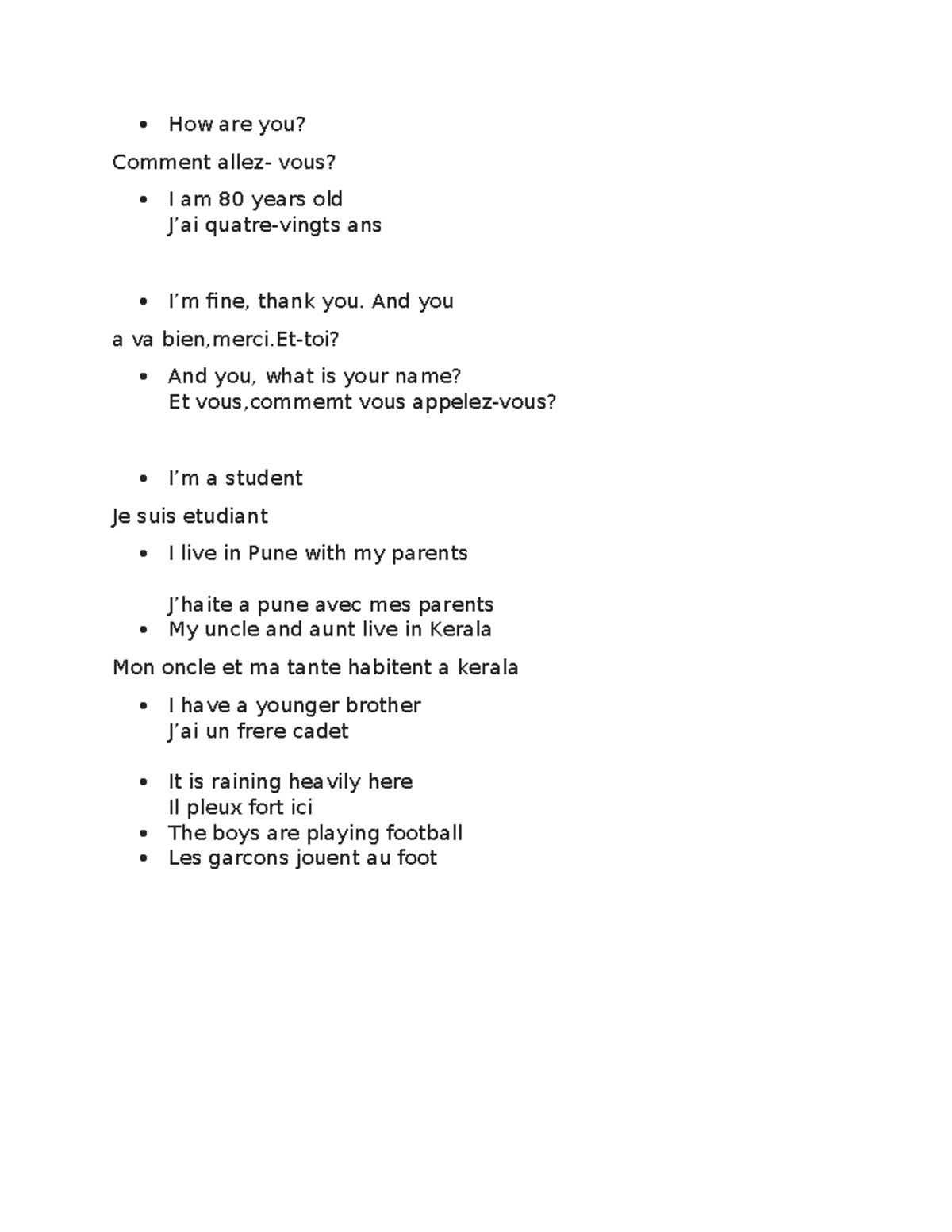 Translation sent - FFFFG - How are you? Comment allez- vous? I am 80 ...