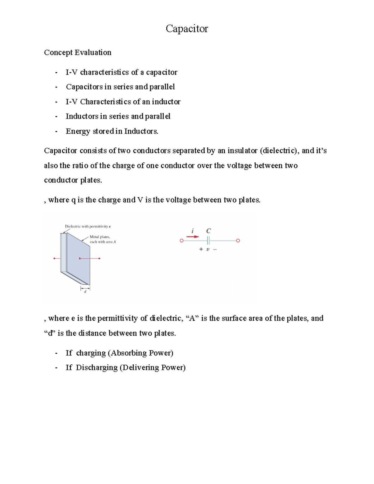 Capacitors and Inductors - Capacitor Concept Evaluation I-V ...