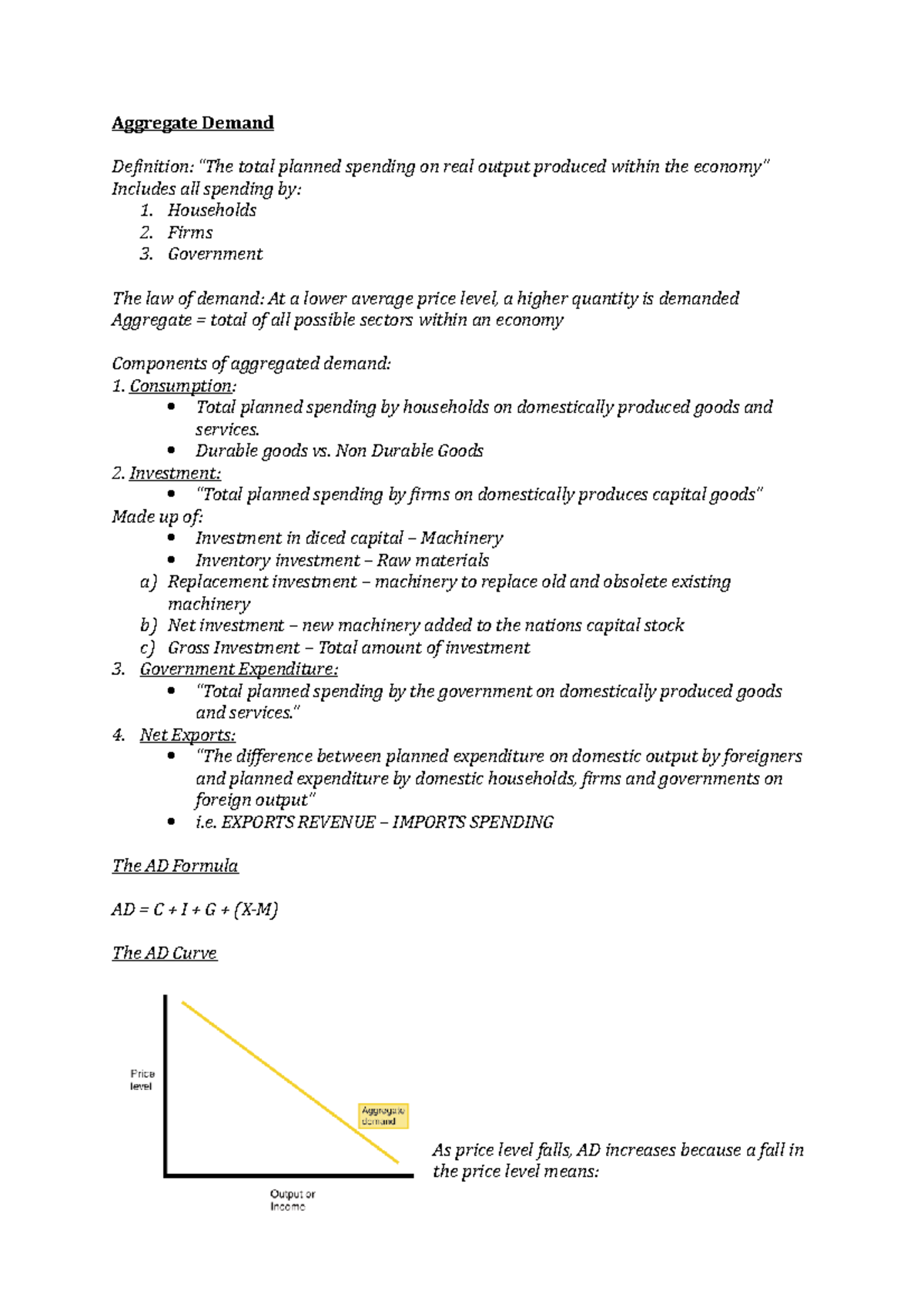 Aggregate Demand - Lecture notes 1 - Aggregate Demand Definition: “The ...