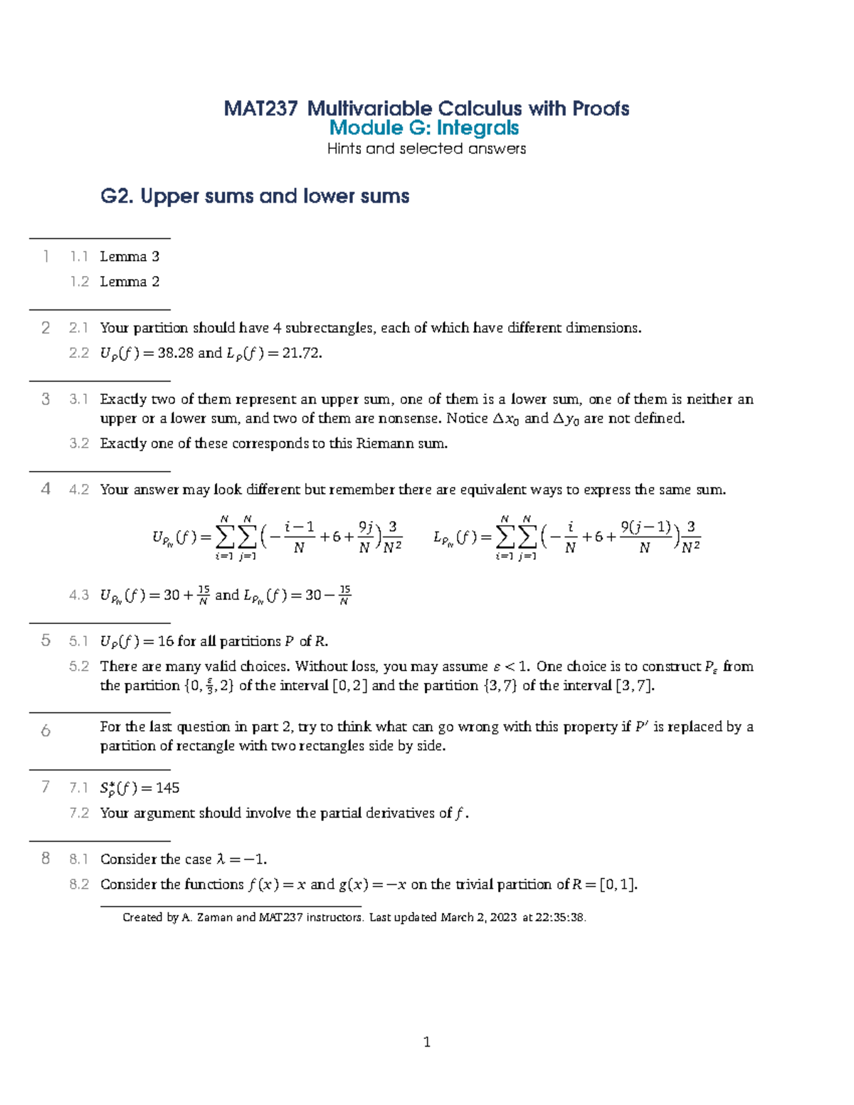 Mat237-g2-hints - study materials - MAT237 Multivariable Calculus with ...