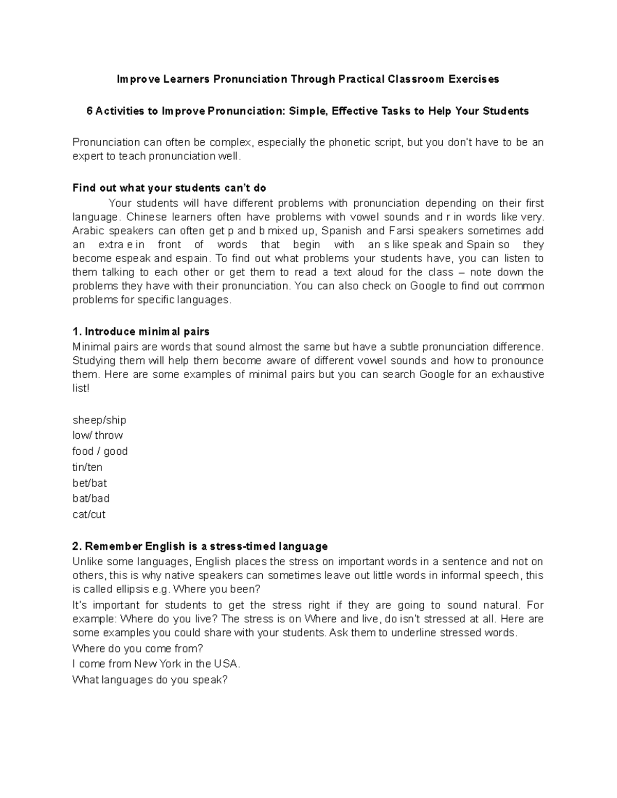 Improve Learners Pronunciation Through Practical Classroom Exercises ...