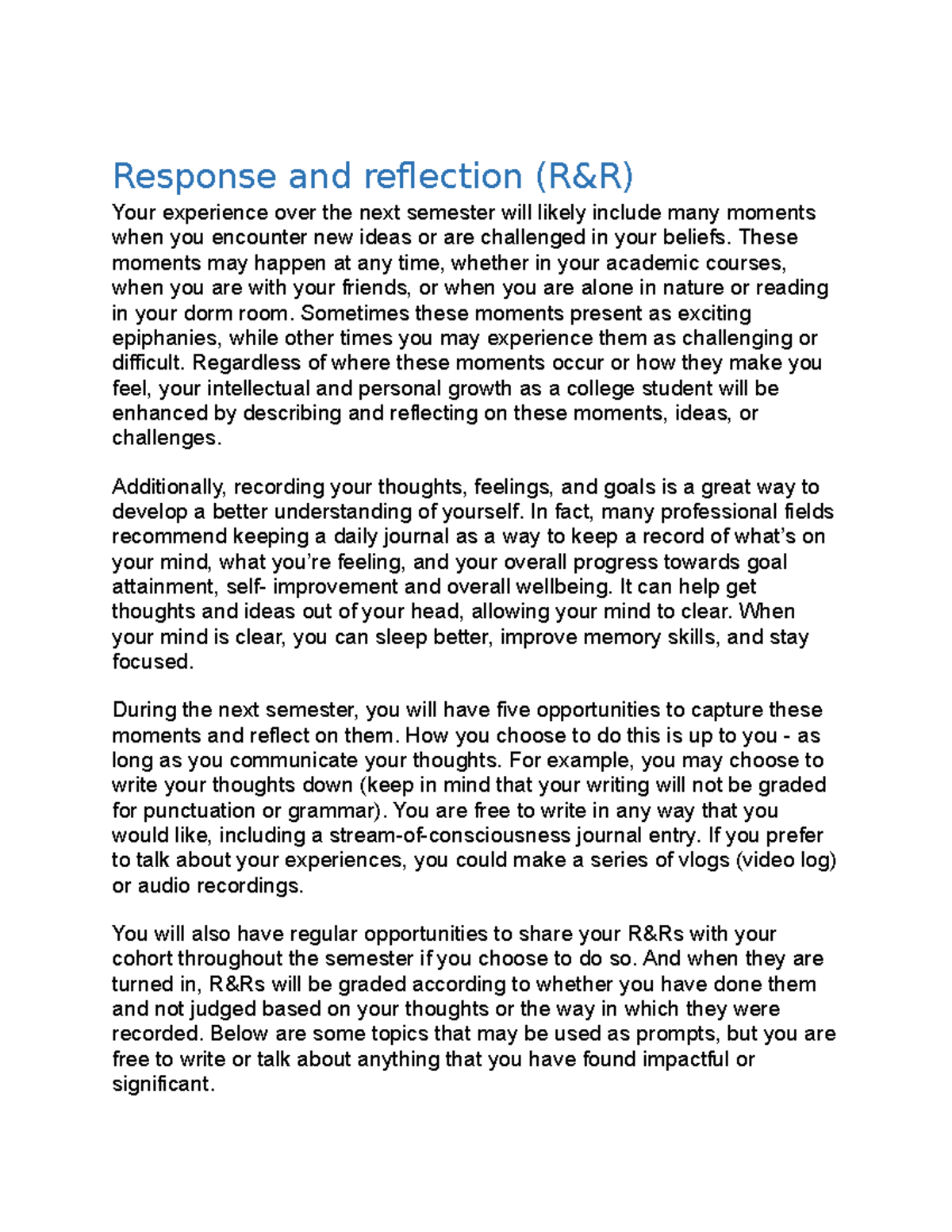 Response and Reflection - These moments may happen at any time, whether ...