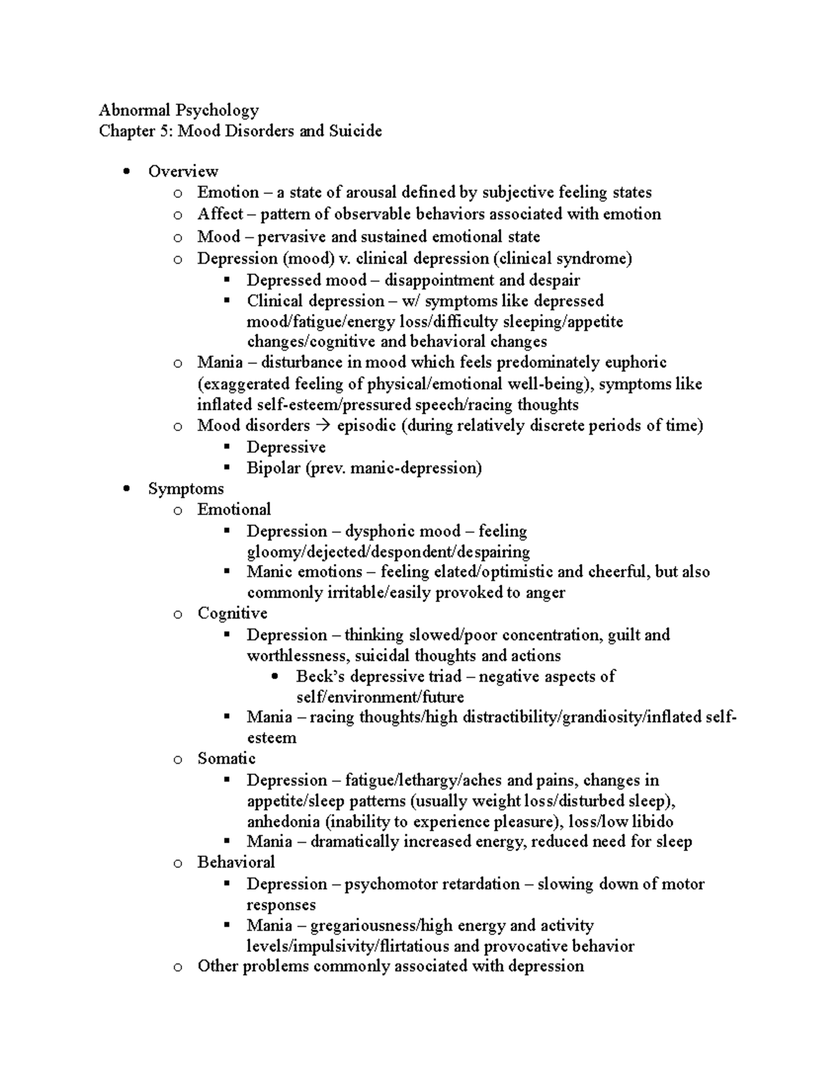Ch 5 mood dis:suicide - Lecture notes 5 - Abnormal Psychology Chapter 5 ...