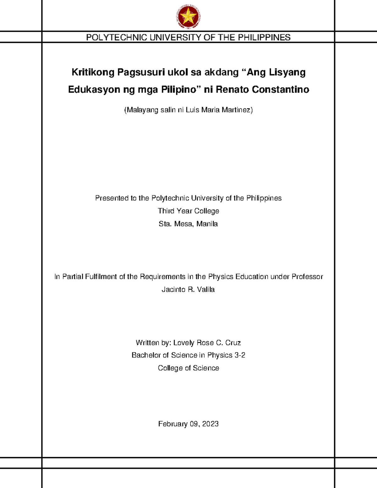 Pagsusuri ukol sa Lisyang Edukasyon ni R - Kritikong Pagsusuri ukol sa ... Pagsusuri ukol sa Lisyang Edukasyon ni R - Kritikong Pagsusuri ukol sa ...