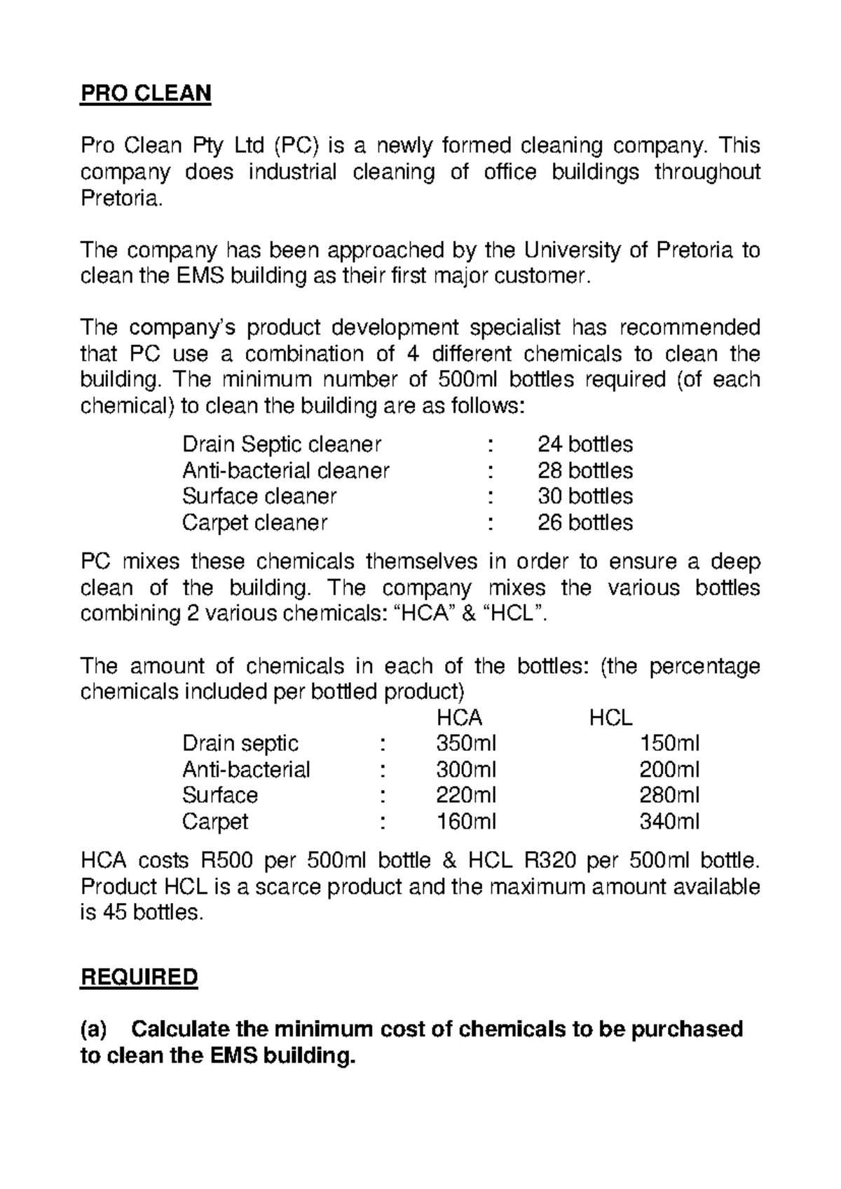 Class example 2 Question PRO- Clean - PRO CLEAN Pro Clean Pty Ltd (PC ...