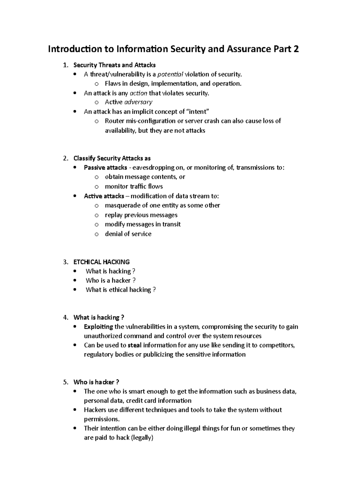 Intoduction To Information Security Assurance Part 2 Introduction To Information Security And 0978