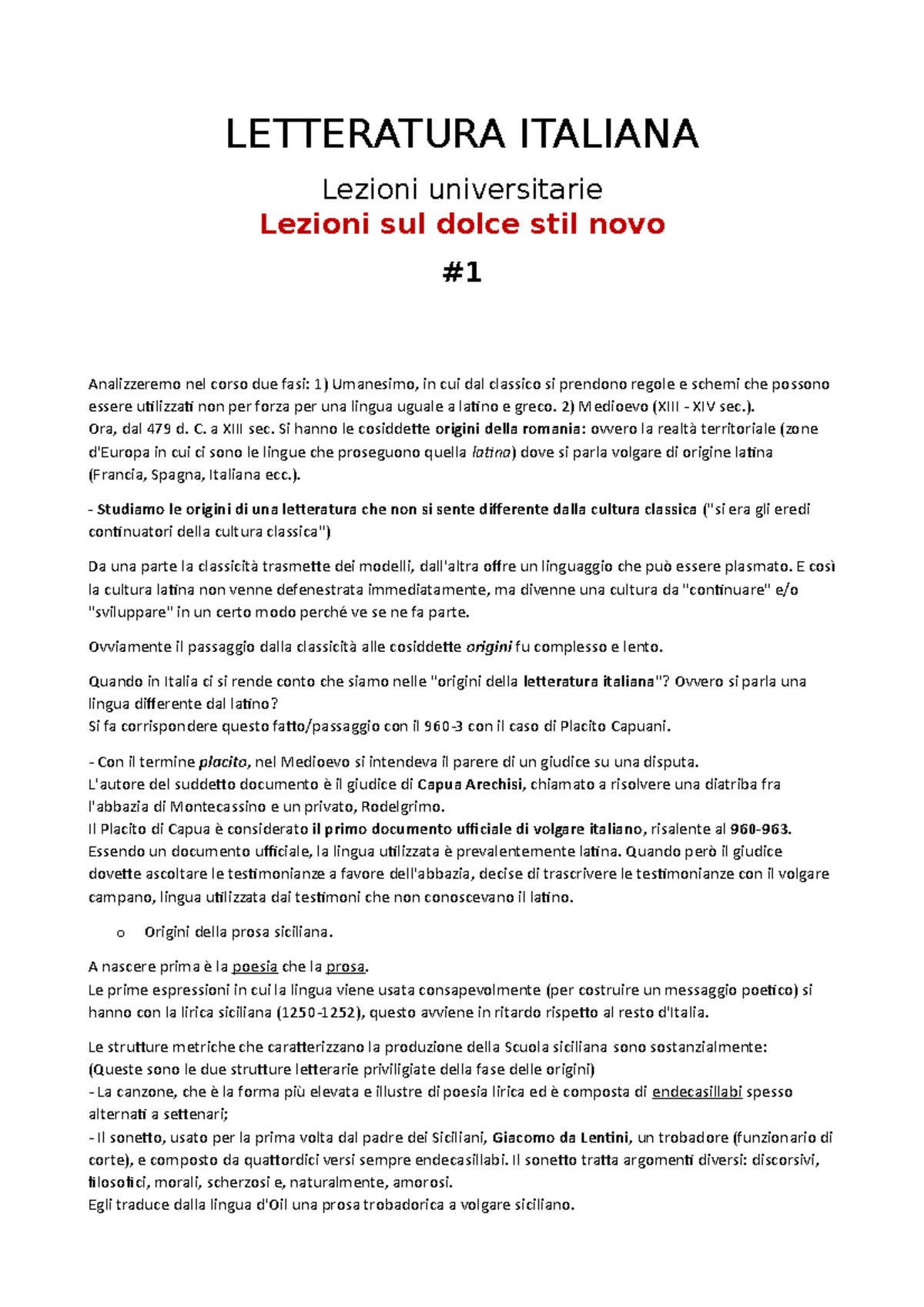 Letteratura Italiana Dolce Stil Novo - LETTERATURA ITALIANA Lezioni universitarie Lezioni sul ...