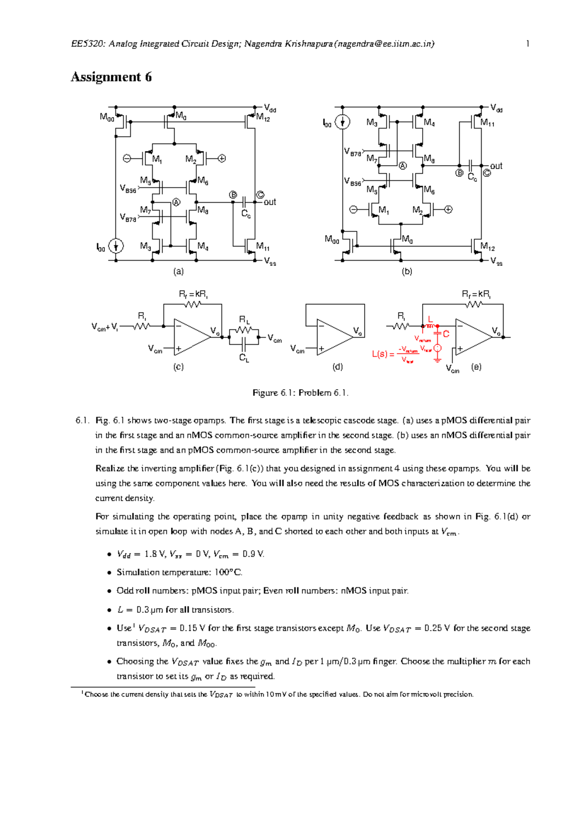 Assignment 06 - My notes - EE5320: Analog Integrated Circuit Design ...