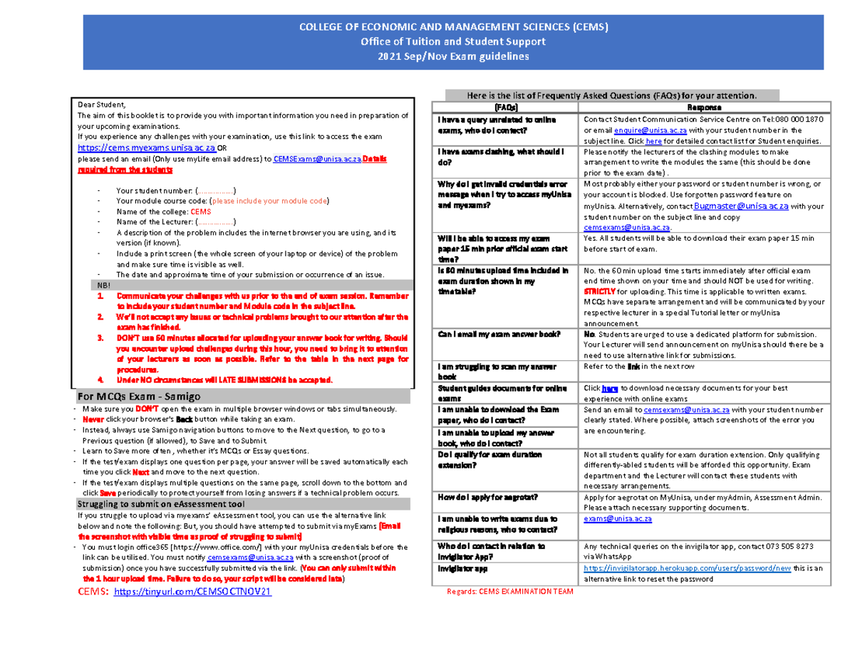 Final exam booklet 08 Sep 2021 - Dear Student, The aim of this booklet ...
