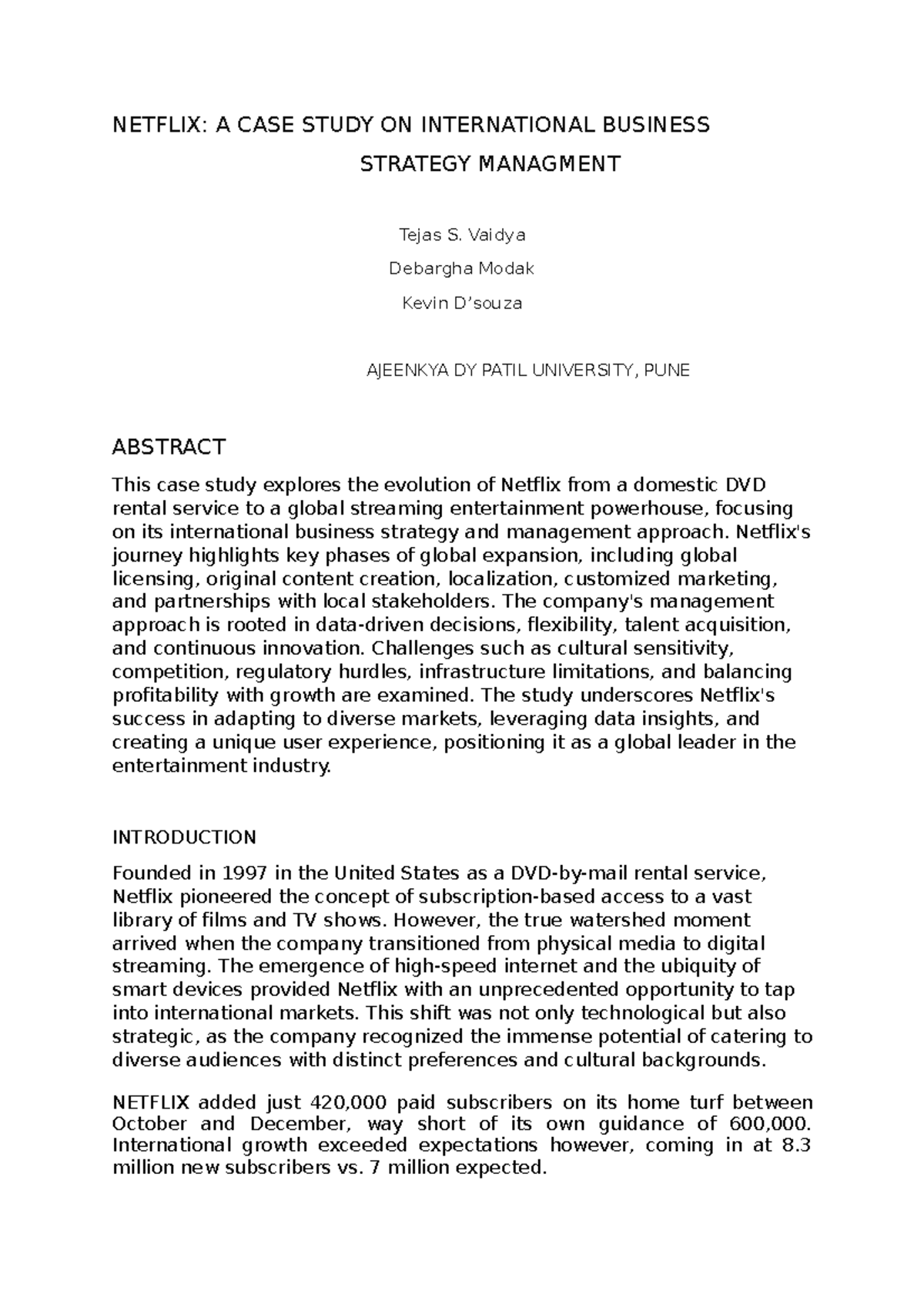 Netflix - def - NETFLIX: A CASE STUDY ON INTERNATIONAL BUSINESS ...