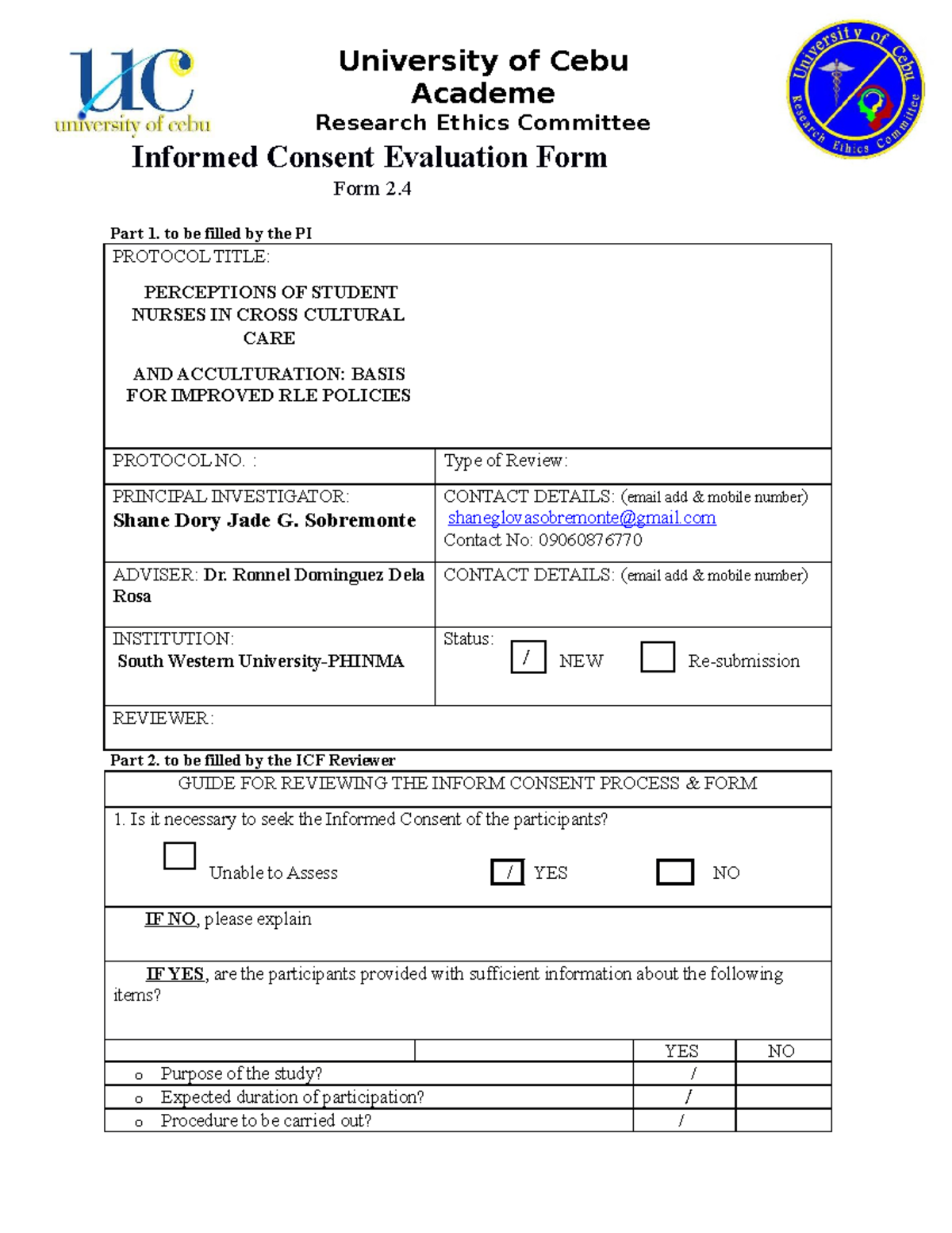Form-2.4-Informed-Consent-Evaluation-Form - Part 1. to be filled by the ...