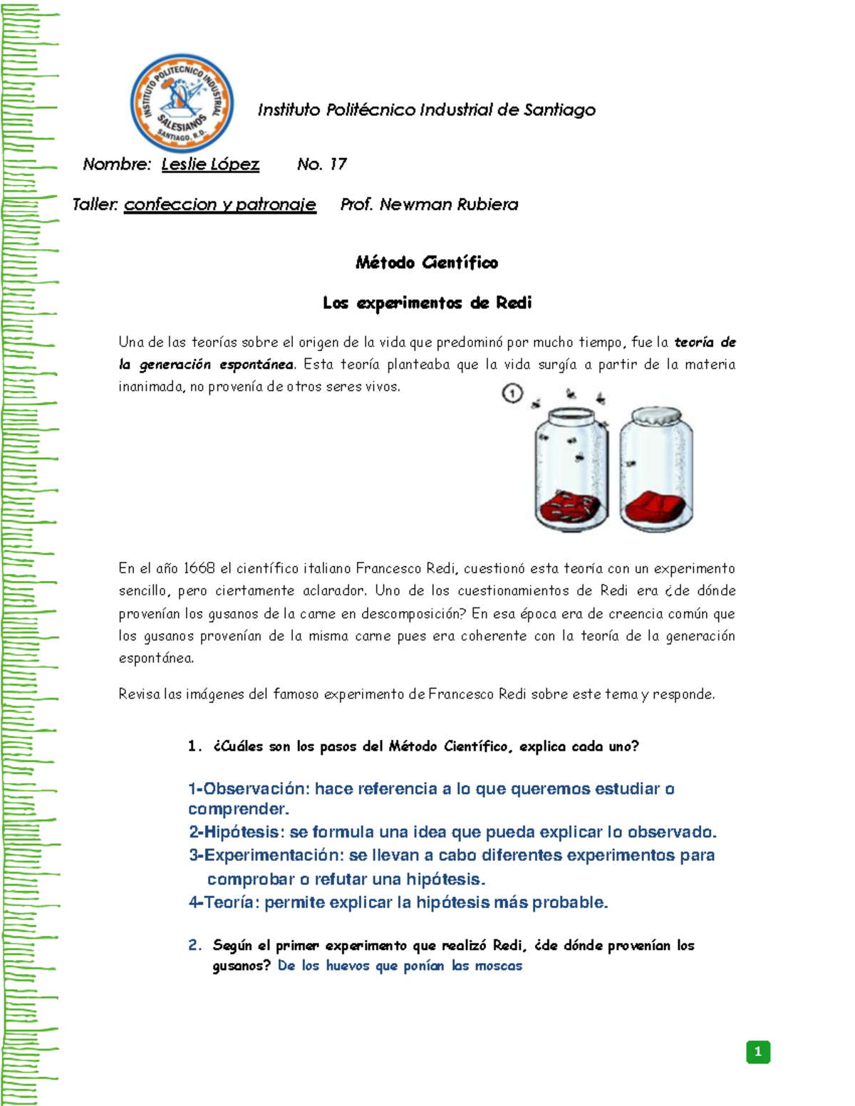 Método Científico, Experimentos de Redi - 1 Instituto Politécnico ...
