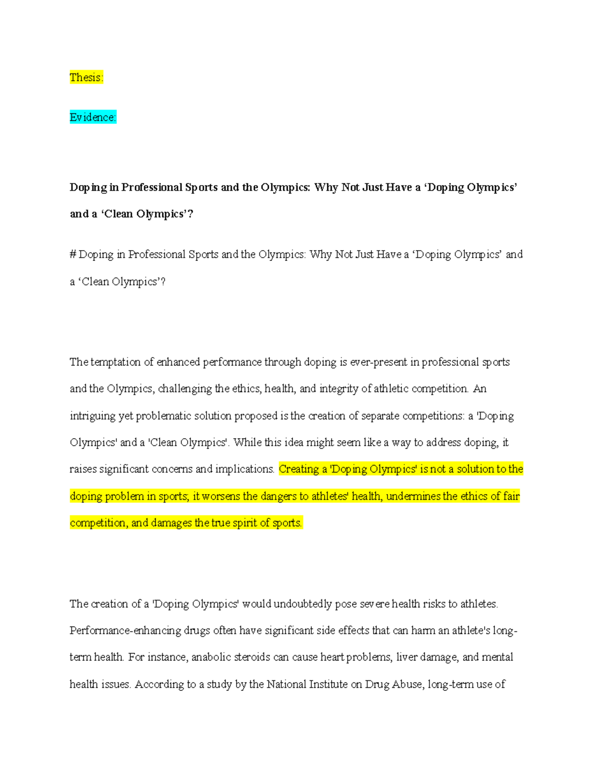 ENGL 212 - Sample Essay - Thesis: Evidence: Doping in Professional ...