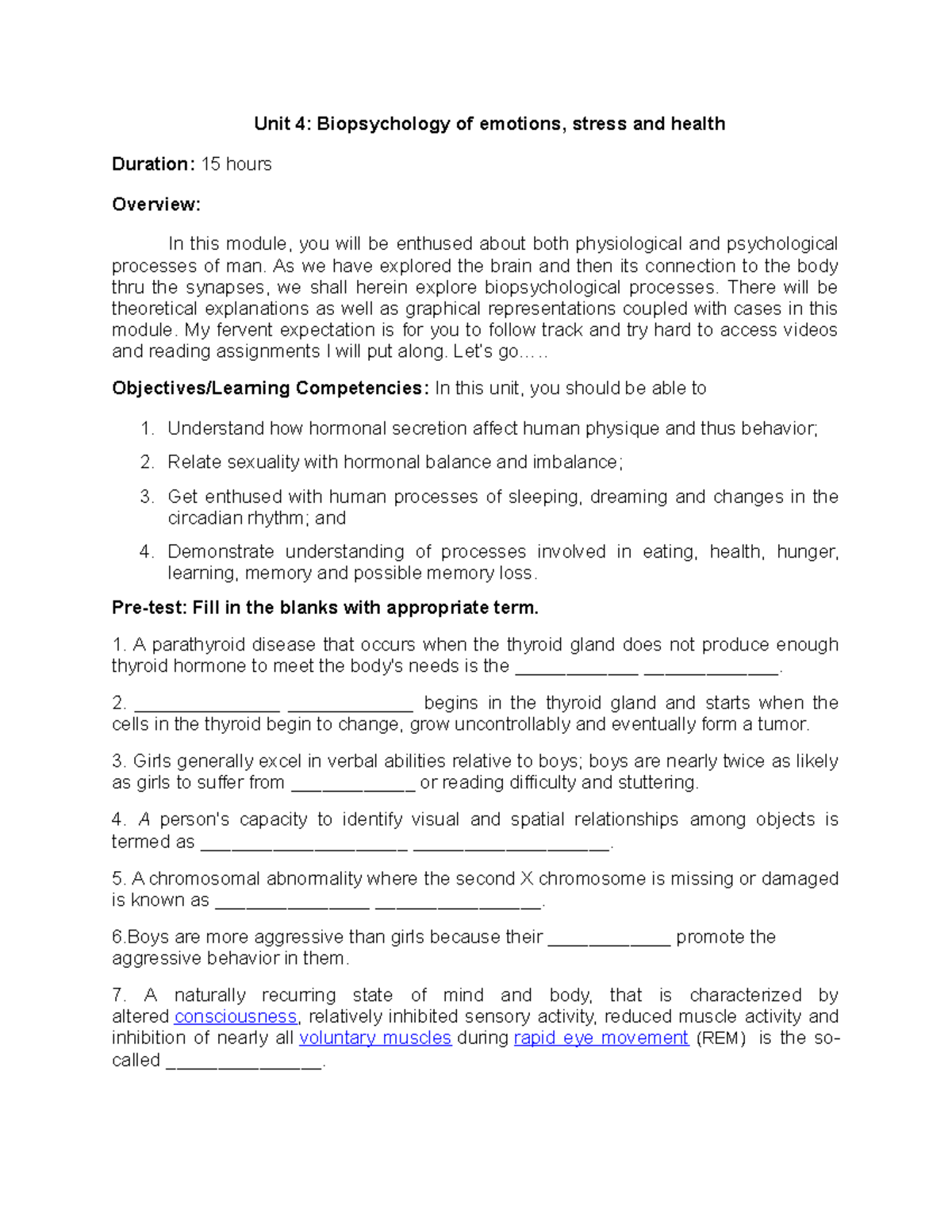 Unit-4 - Lecture notes 4 - Unit 4: Biopsychology of emotions, stress ...