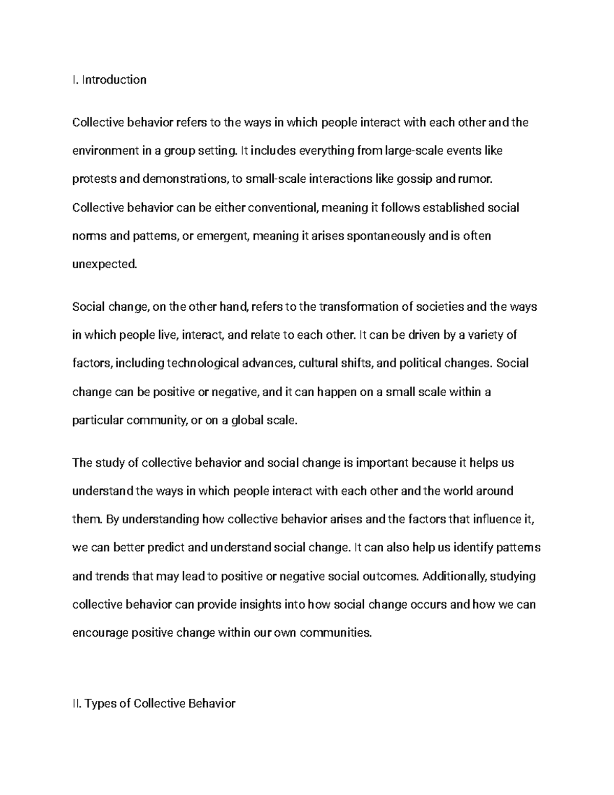 Collective Behavior and Social Change - I. Introduction Collective ...