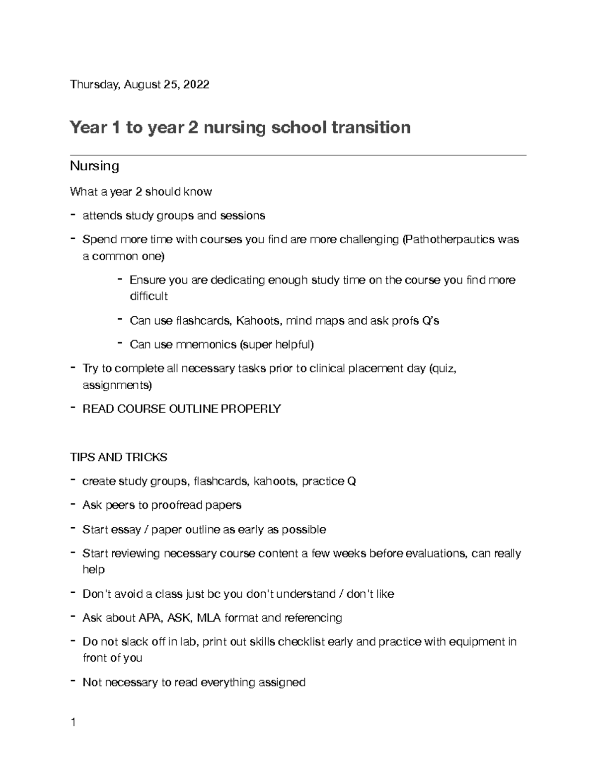 Year 2 tips - Going into year 2 nursing tips - Thursday, August 25 ...
