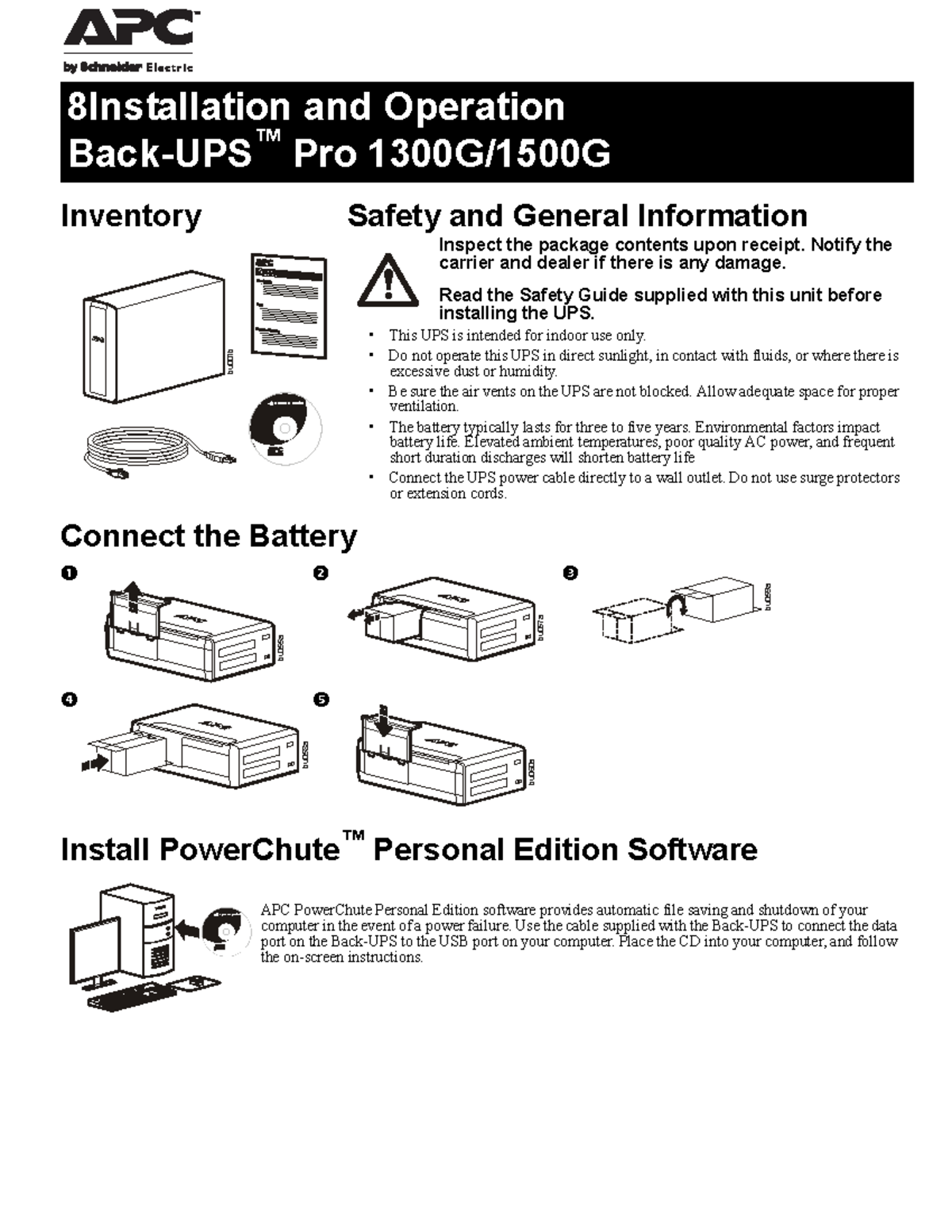 APC 1500G - ups - 8Installation and Operation Back-UPS ô Pro 1300G ...