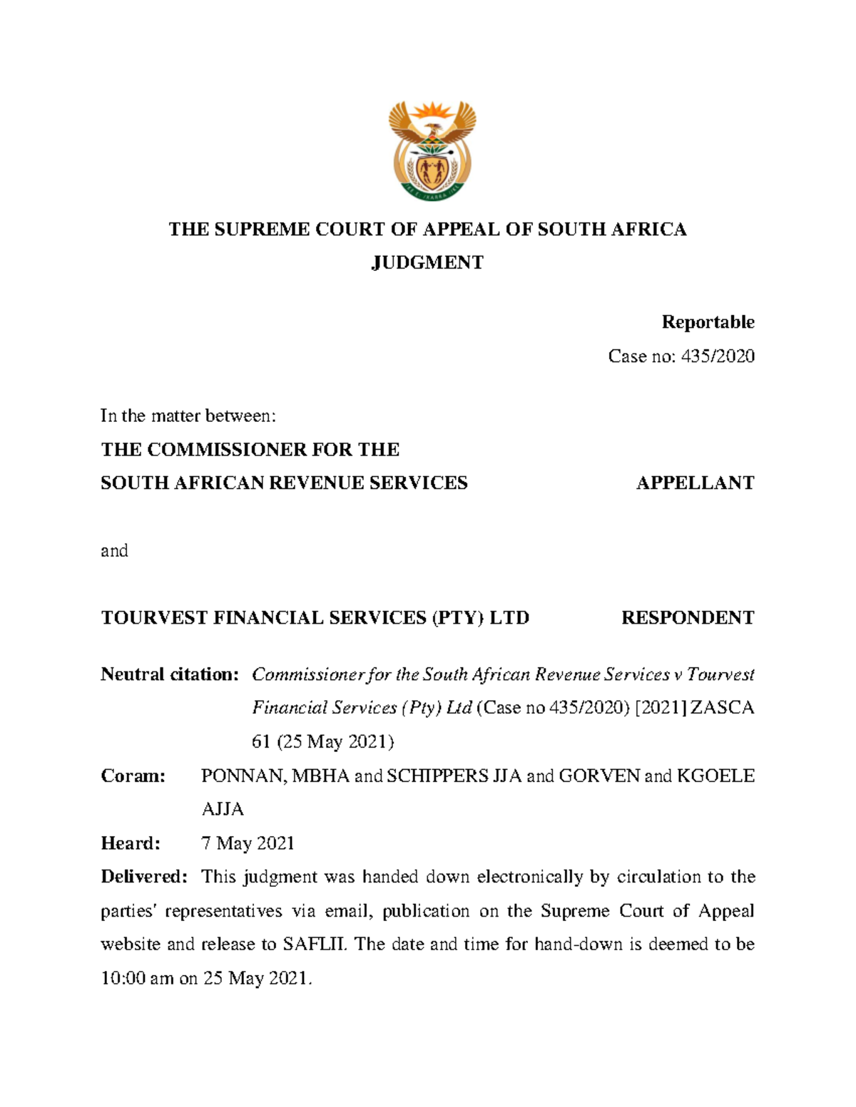 Judgment-Commissioner for the South African Revenue Services v Tourvest ...