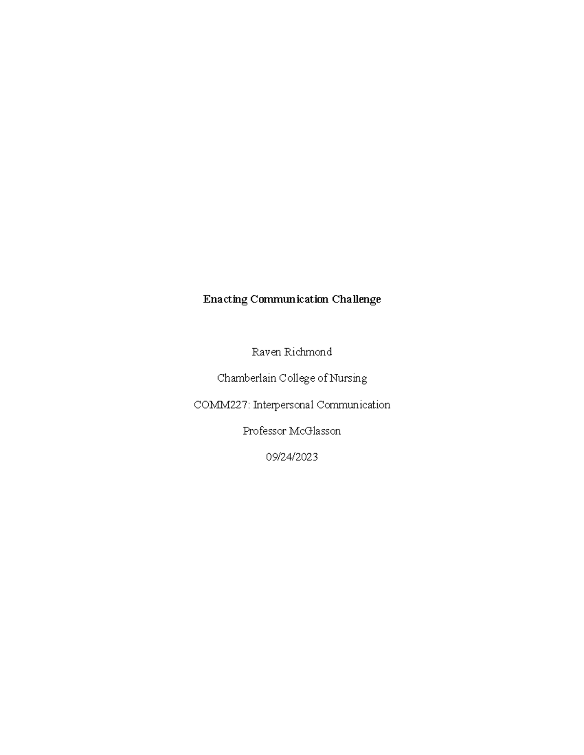 COMM277 Week 3 CCC Template 1 - Enacting Communication Challenge Raven ...