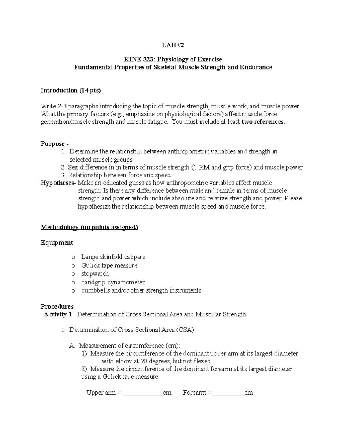 Lab 2 Muscle lab assignment updated 2-13-2019 (1) - LAB KINE 323 ...