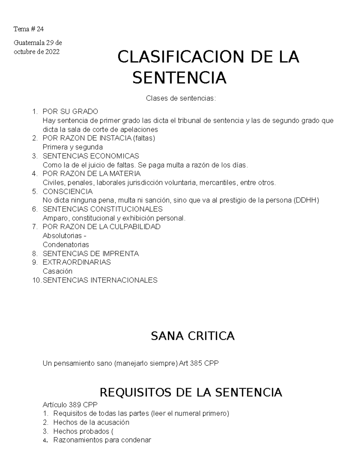 24. Clasificacion DE LA Sentencia - CLASIFICACION DE LA SENTENCIA ...