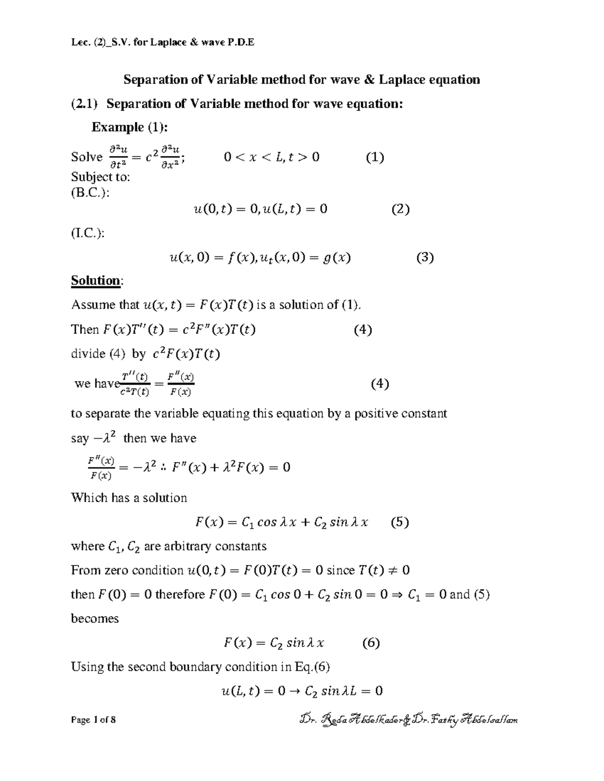 Lec.(2) S.V. method for solving Wave equation &Laplace equation - Separation of Variable method ...