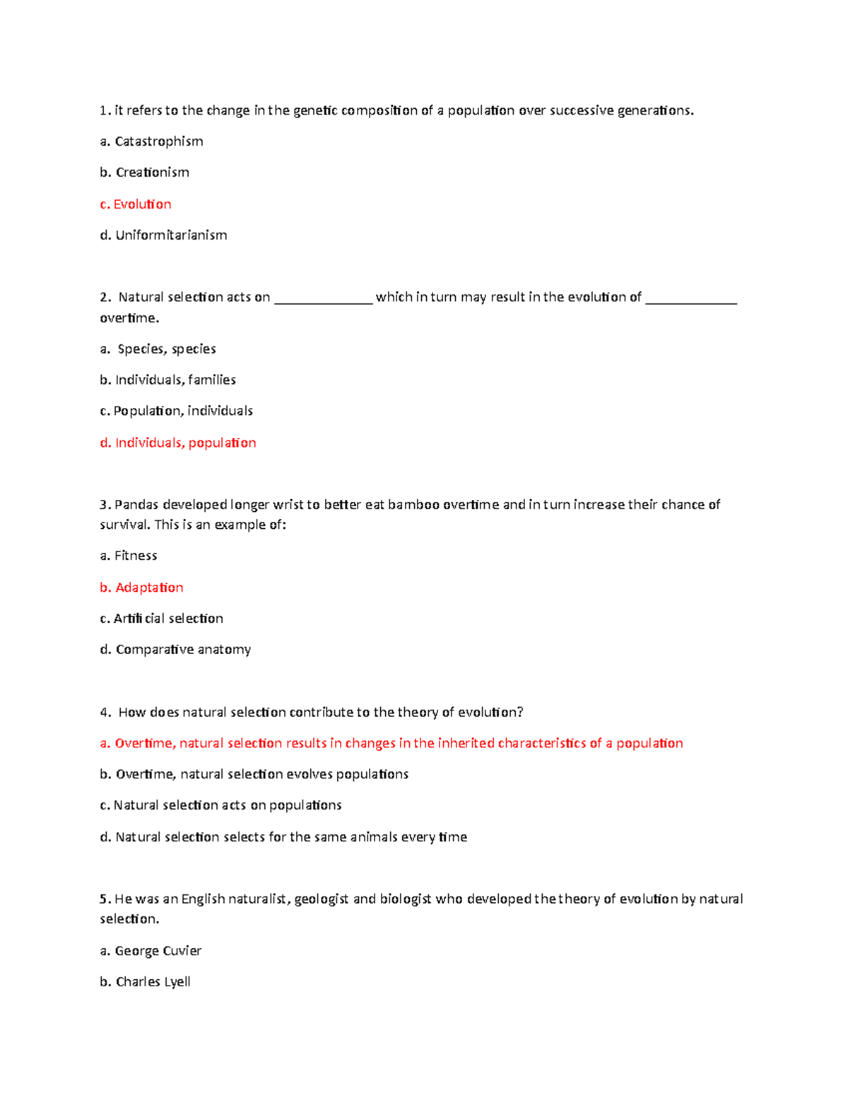 Multiple choice-evolution - it refers to the change in the genetic ...