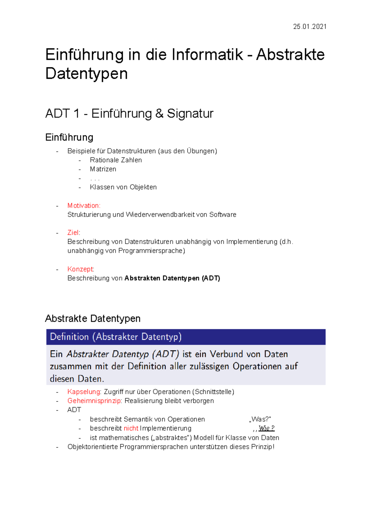 Abstrakte Datentypen - Vorlesungsnotizen 8 - Einführung in die ...
