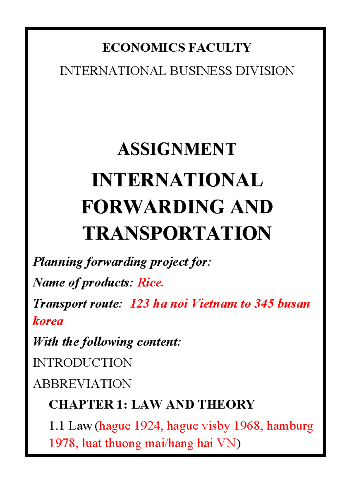 Yêu cầu bài tập lớn giao nhận CLC - ECONOMICS FACULTY INTERNATIONAL ...
