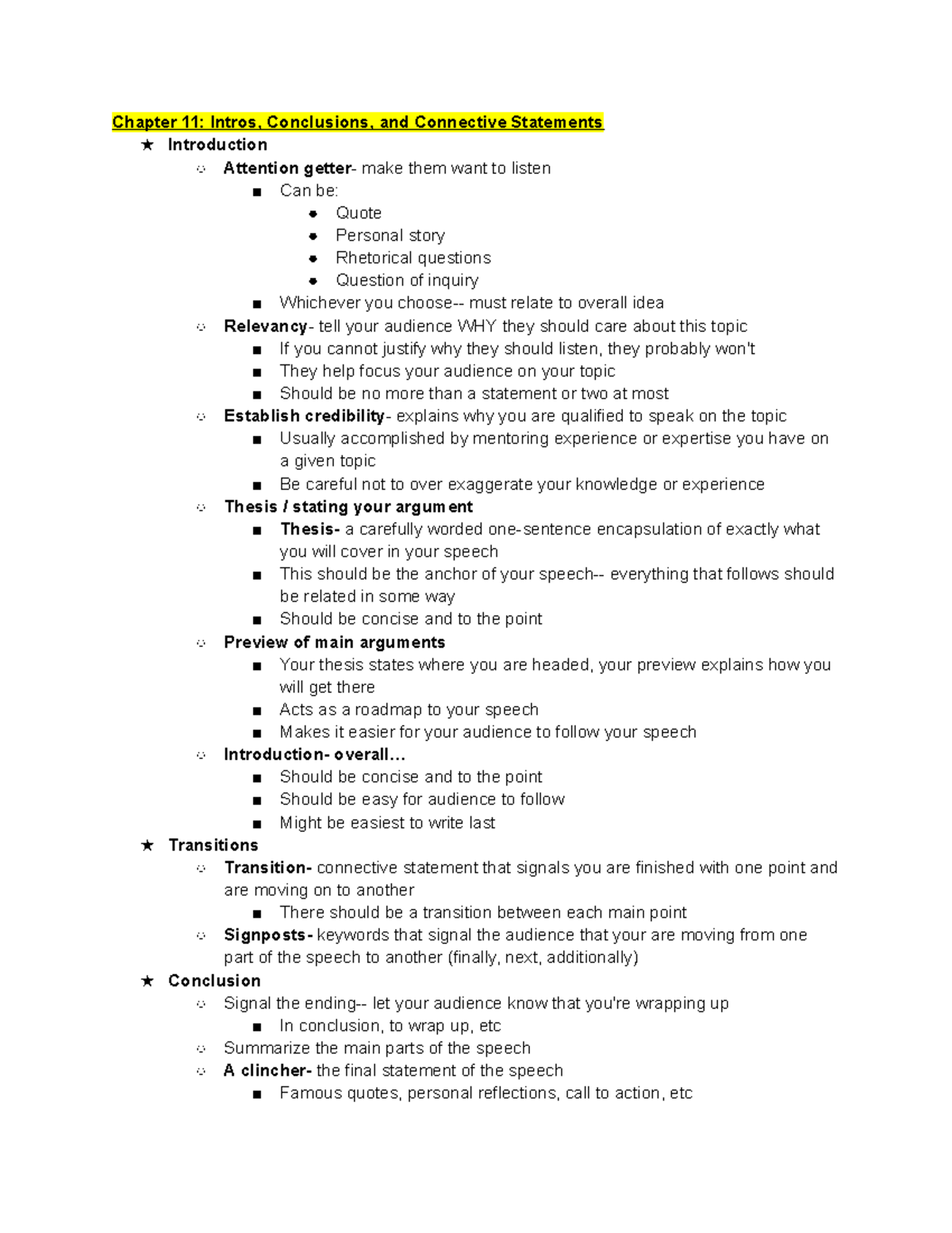 COMM Week 4 Notes - Prof. Emily Mozal - Chapter 11: Intros, Conclusions ...