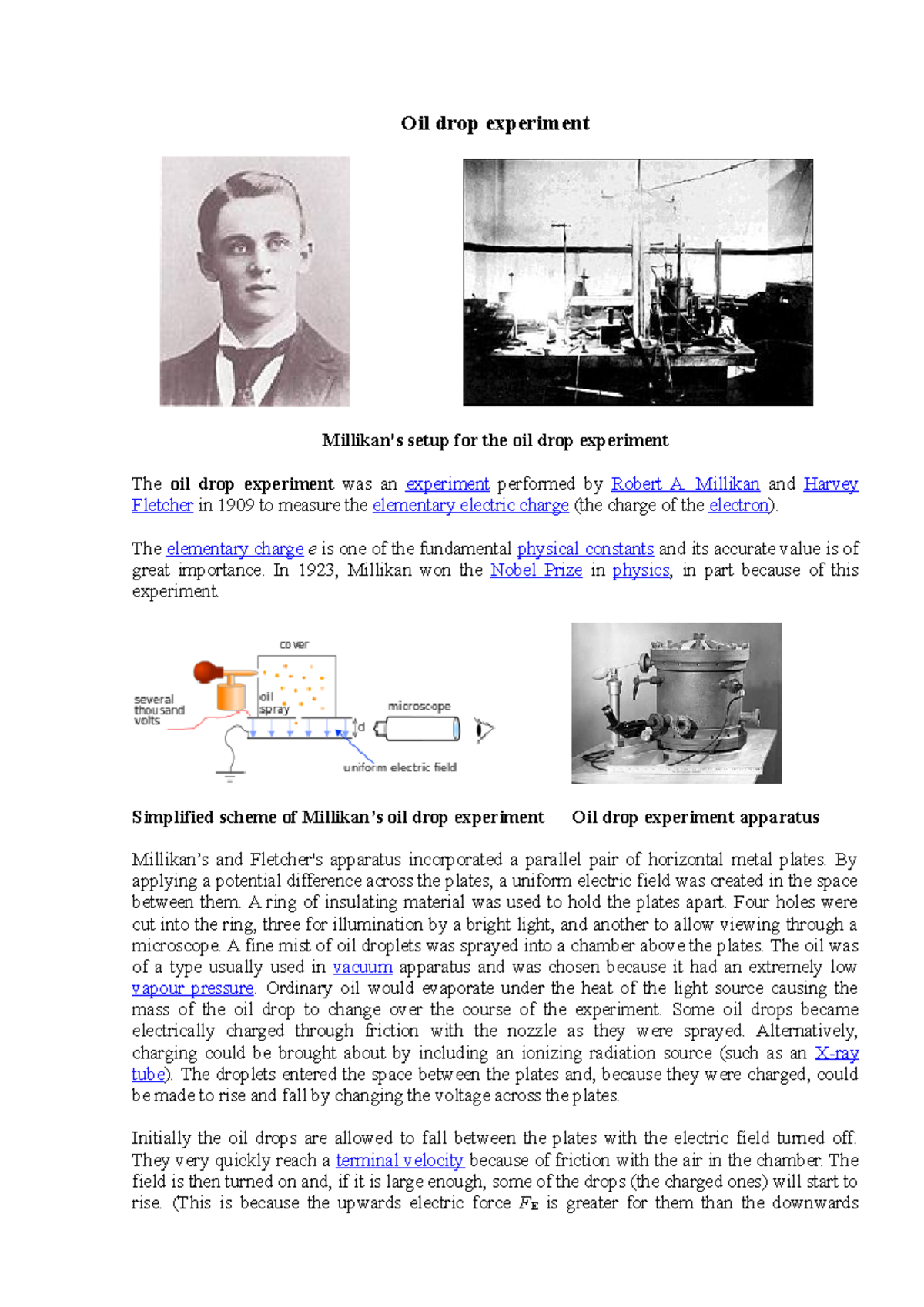 Physics 12grade Millikan’s oil drop experiment theory for students ...