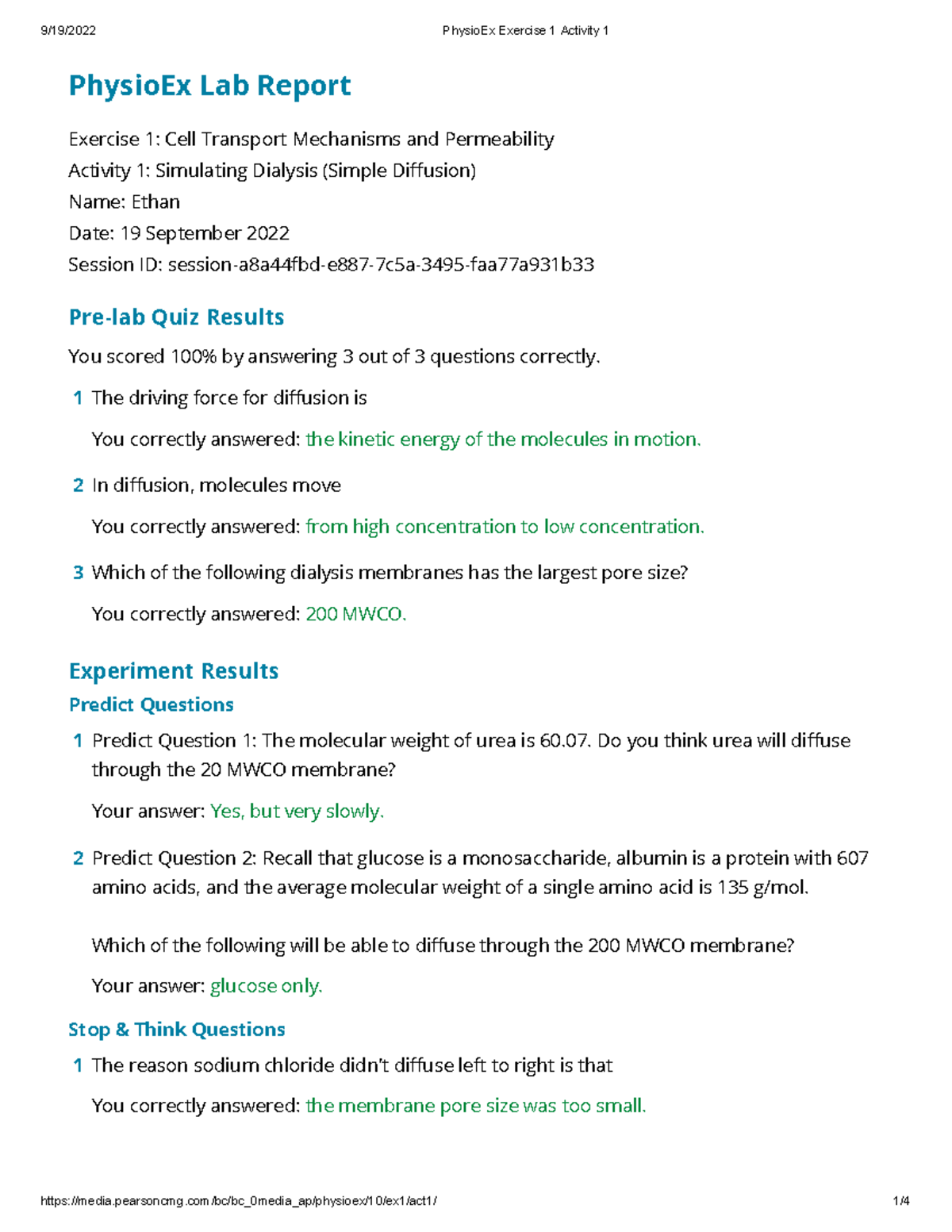 Physio Ex Exercise 1 Activity 1 - PhysioEx Lab Report Exercise 1: Cell ...
