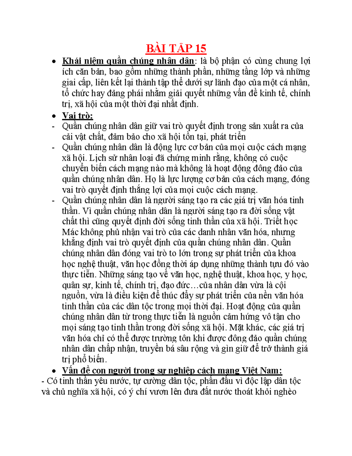 Bt15 - BÀI TẬP 15 Khái niệm quần chúng nhân dân: là bộ phận có cùng chung lợi ích căn bản, bao ...