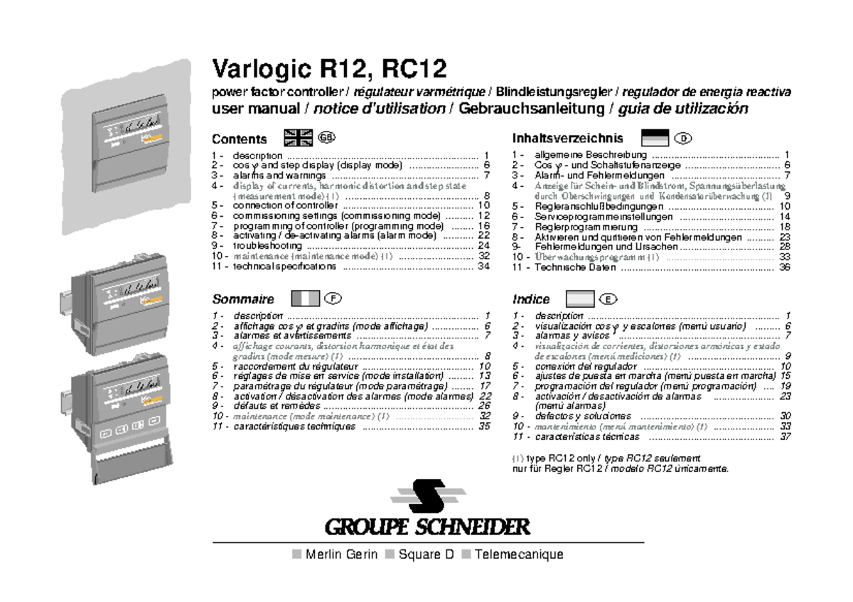 Instrucciones Varlogic R 12-RC12 - ####### Merlin Gerin Square D ...