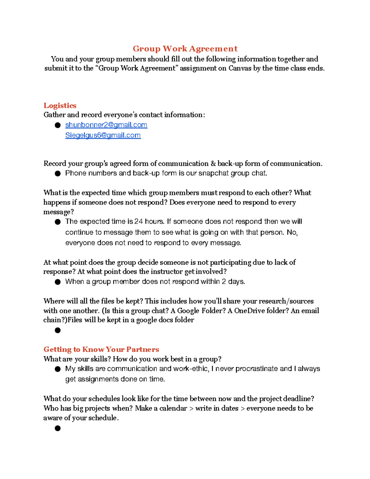 Copy of ENG104 Group Work Agreement - Group Work Agreement You and your ...