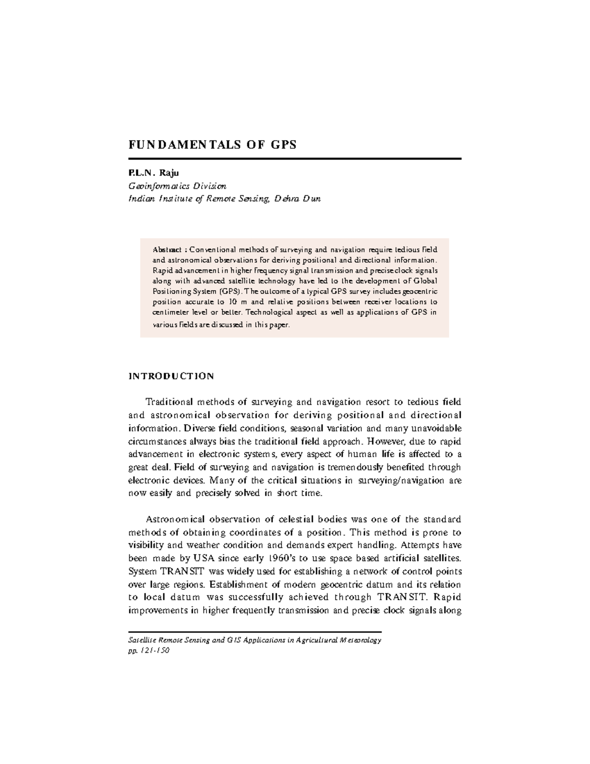 GPS2 - Important notes - FUNDAMENTALS OF GPS P.L. Raju Geoinformatics ...