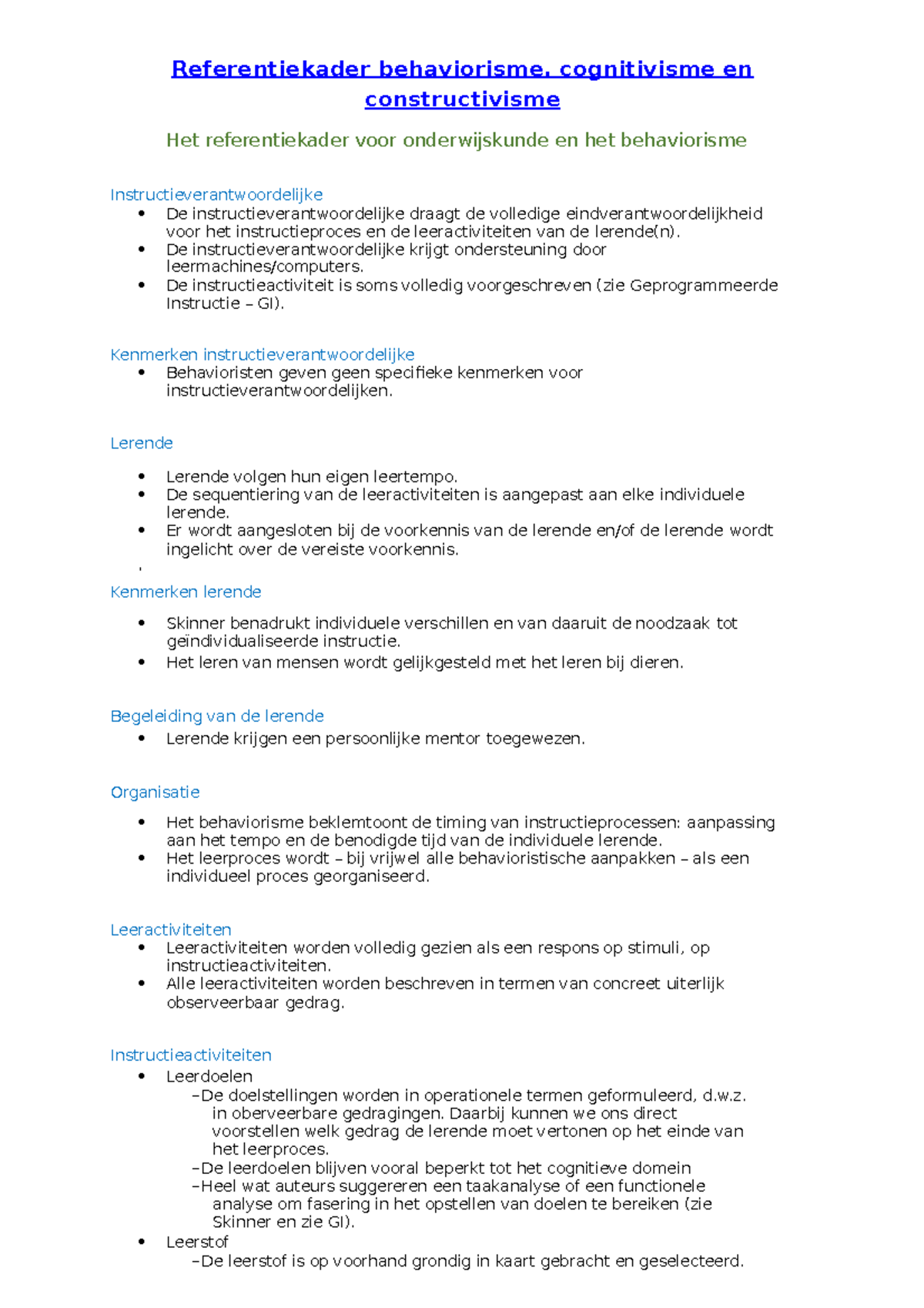 Referentiekader behaviorisme, cognitivisme en constructivisme ...