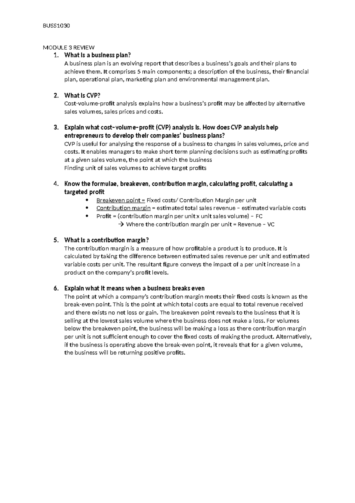 1030 Revision - MODULE 3 REVIEW What is a business plan? A business ...