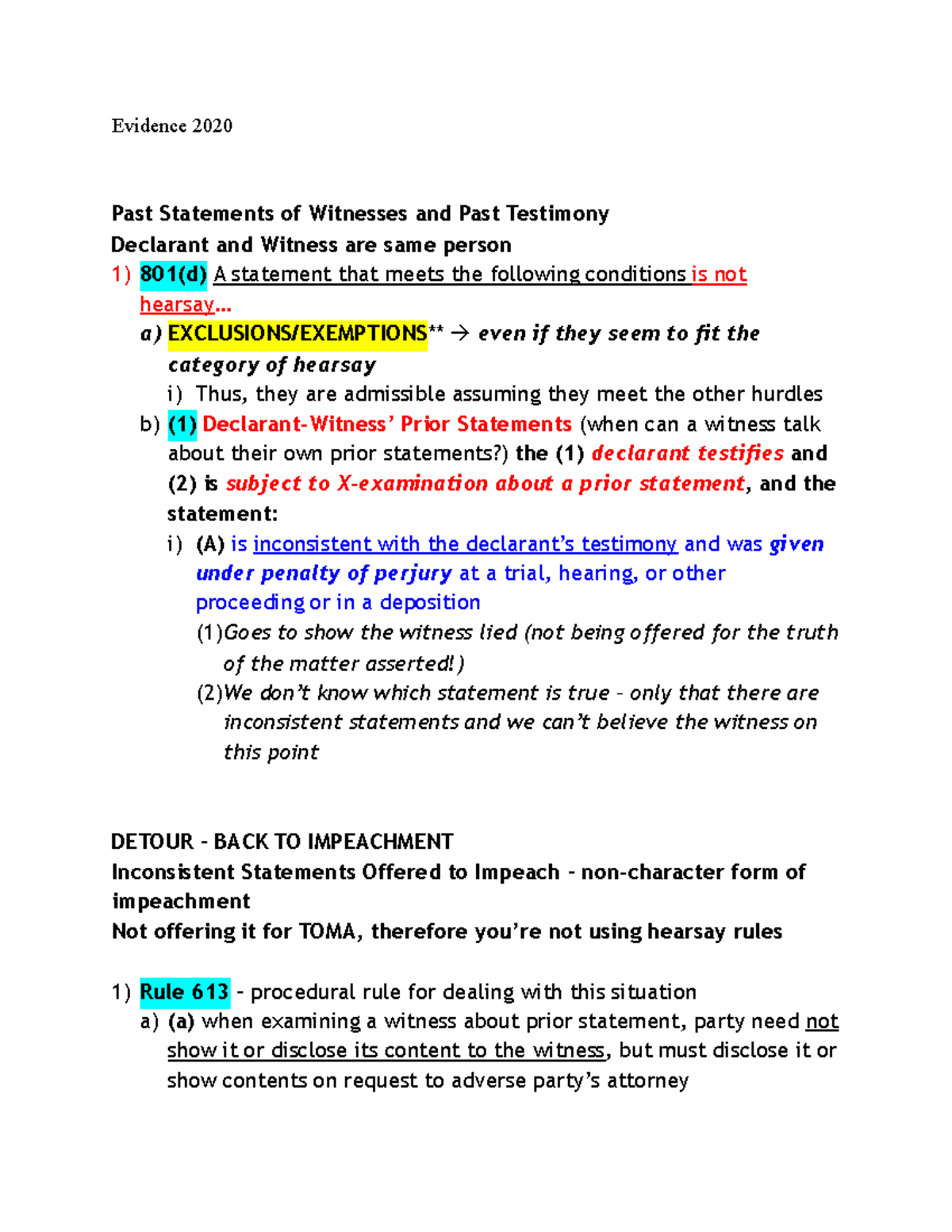 Past Statements of Witnesses and Past Testimony - Evidence 2020 Past ...