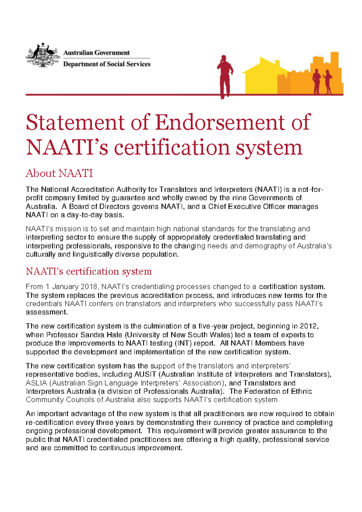 Statement of endorsment of naatis certification system - Statement of ...
