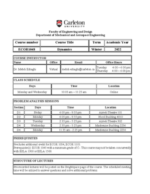 Useful Formulae - Formula sheet for ECOR 1048 - Dynamics - Formula ...
