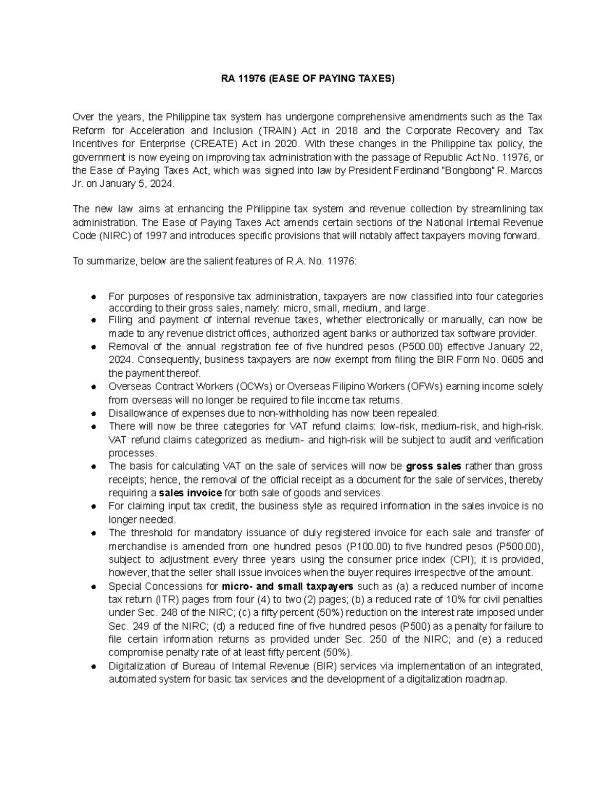 EOPT - EOPT ACT - RA 11976 (EASE OF PAYING TAXES) Over the years, the ...