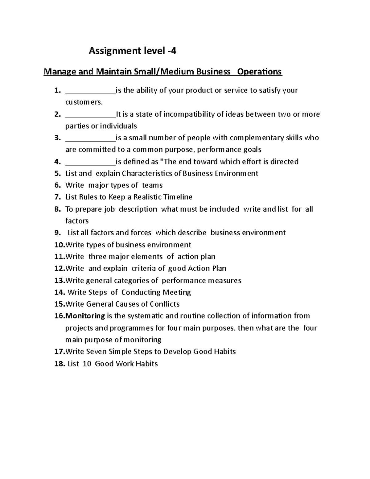 Assignment of l-4 Manage and Maintain Small - Assignment level - Manage ...