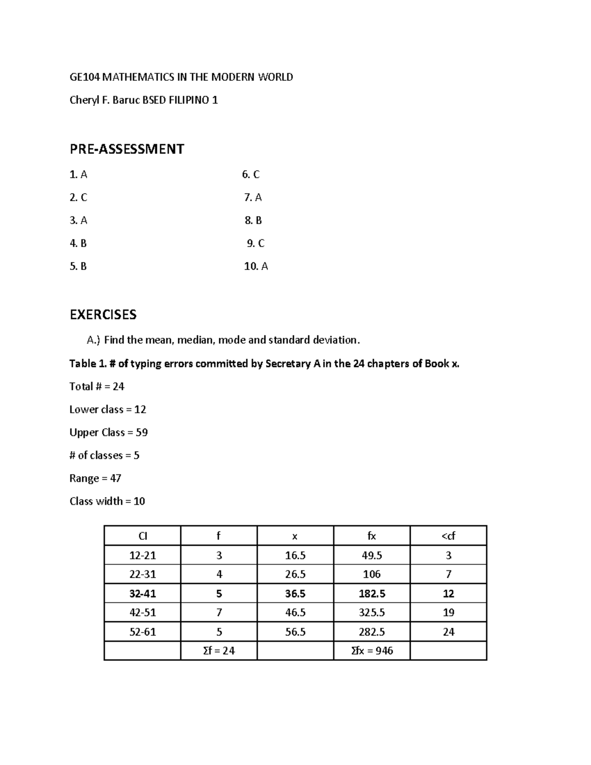 Module 4 - GE104 MATHEMATICS IN THE MODERN WORLD Cheryl F. Baruc BSED ...