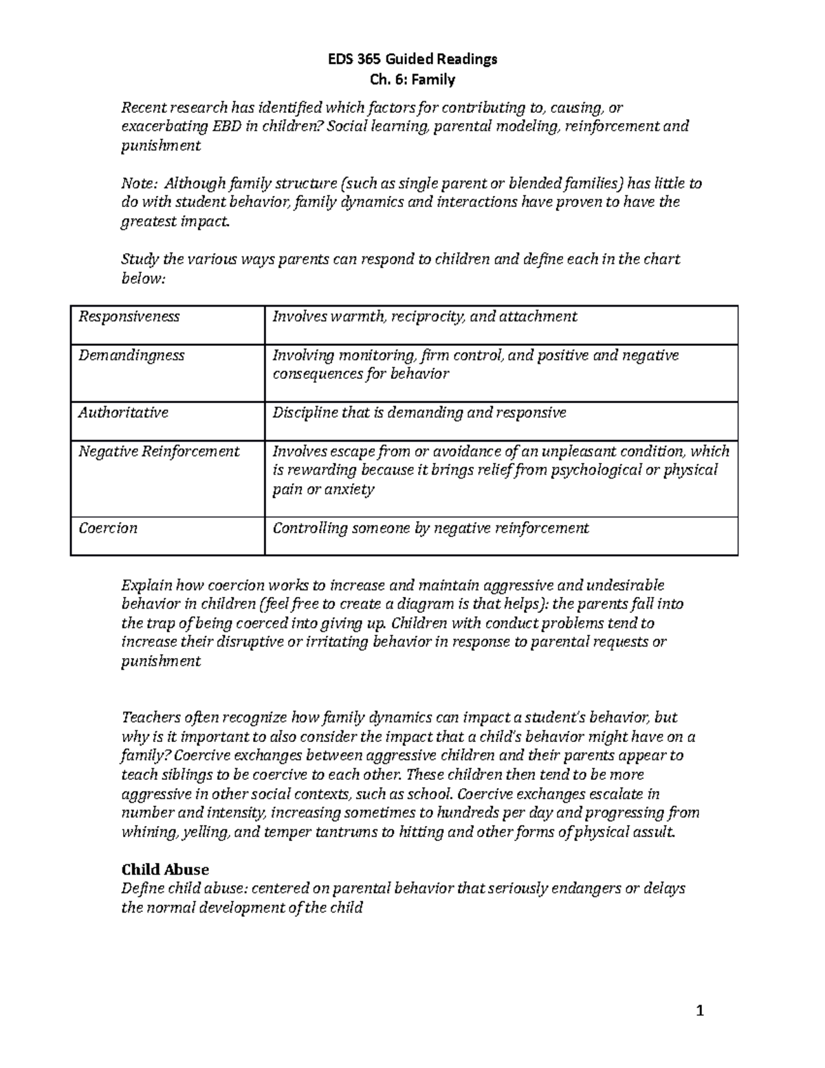 EDS 365 Guided Notes Ch. 6 - EDS 365 Guided Readings Ch. 6: Family ...